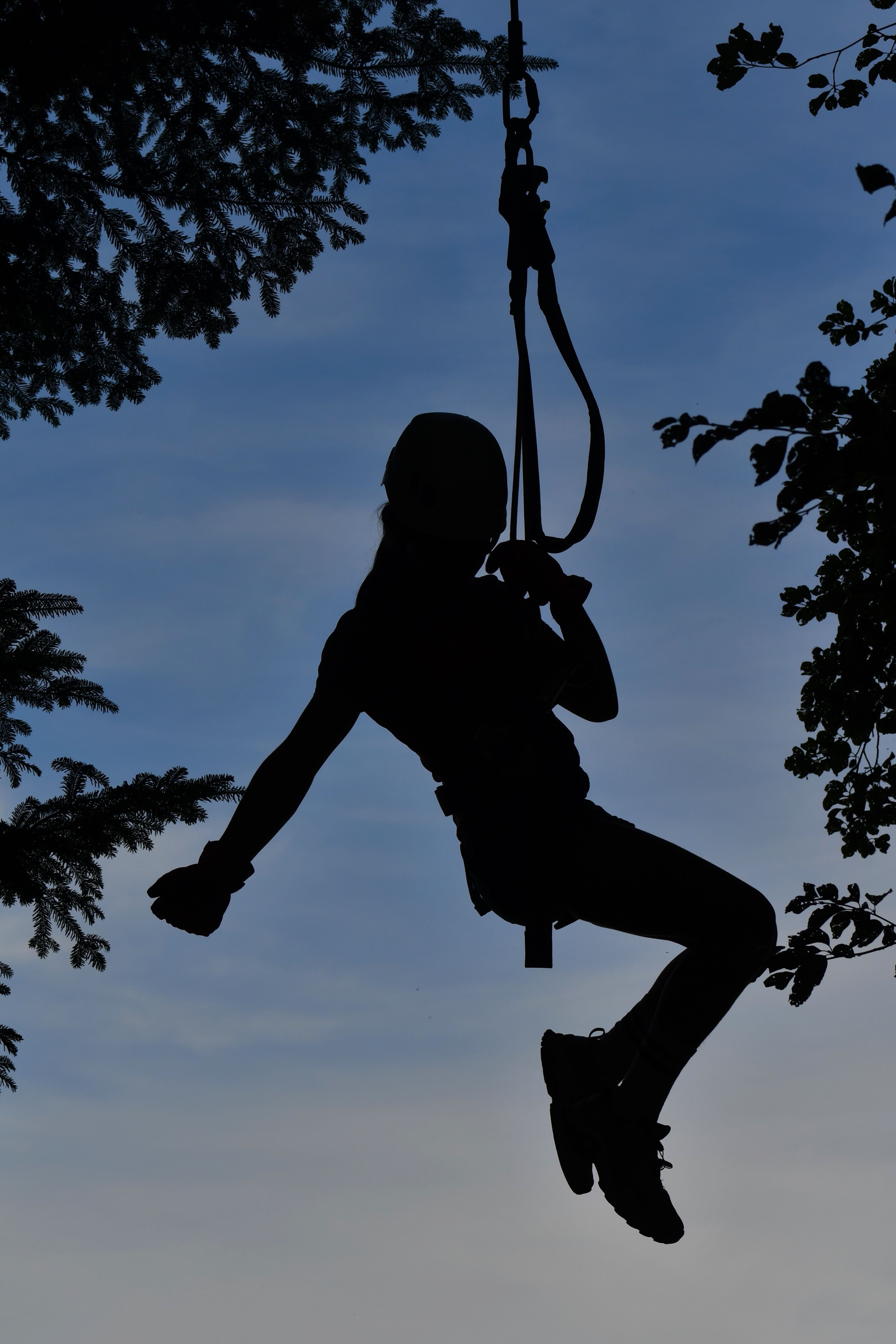 Silhouette of Person Hanging in Harness · Free Stock Photo