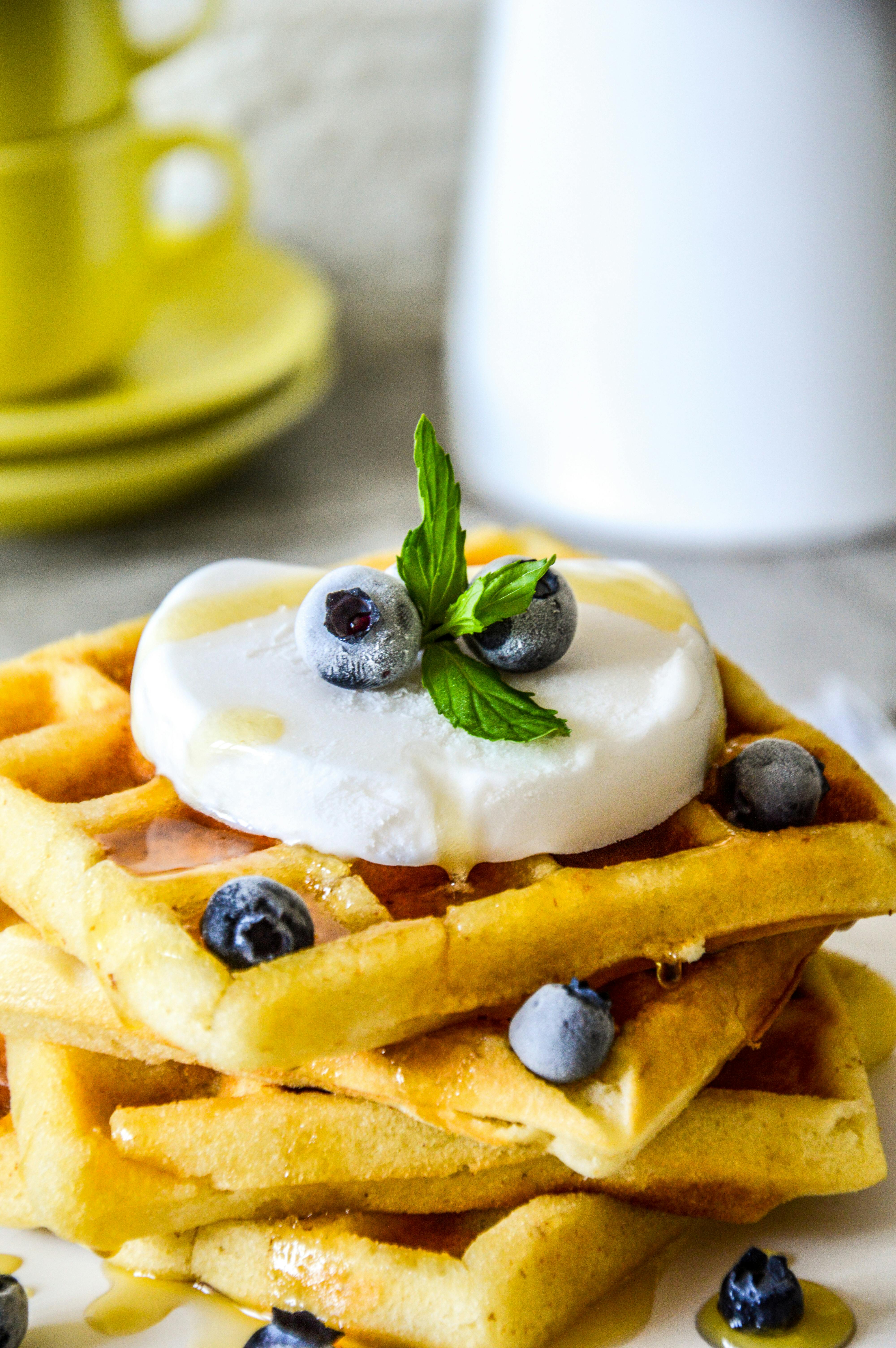 Waffles with Cream Served For Breakfast · Free Stock Photo
