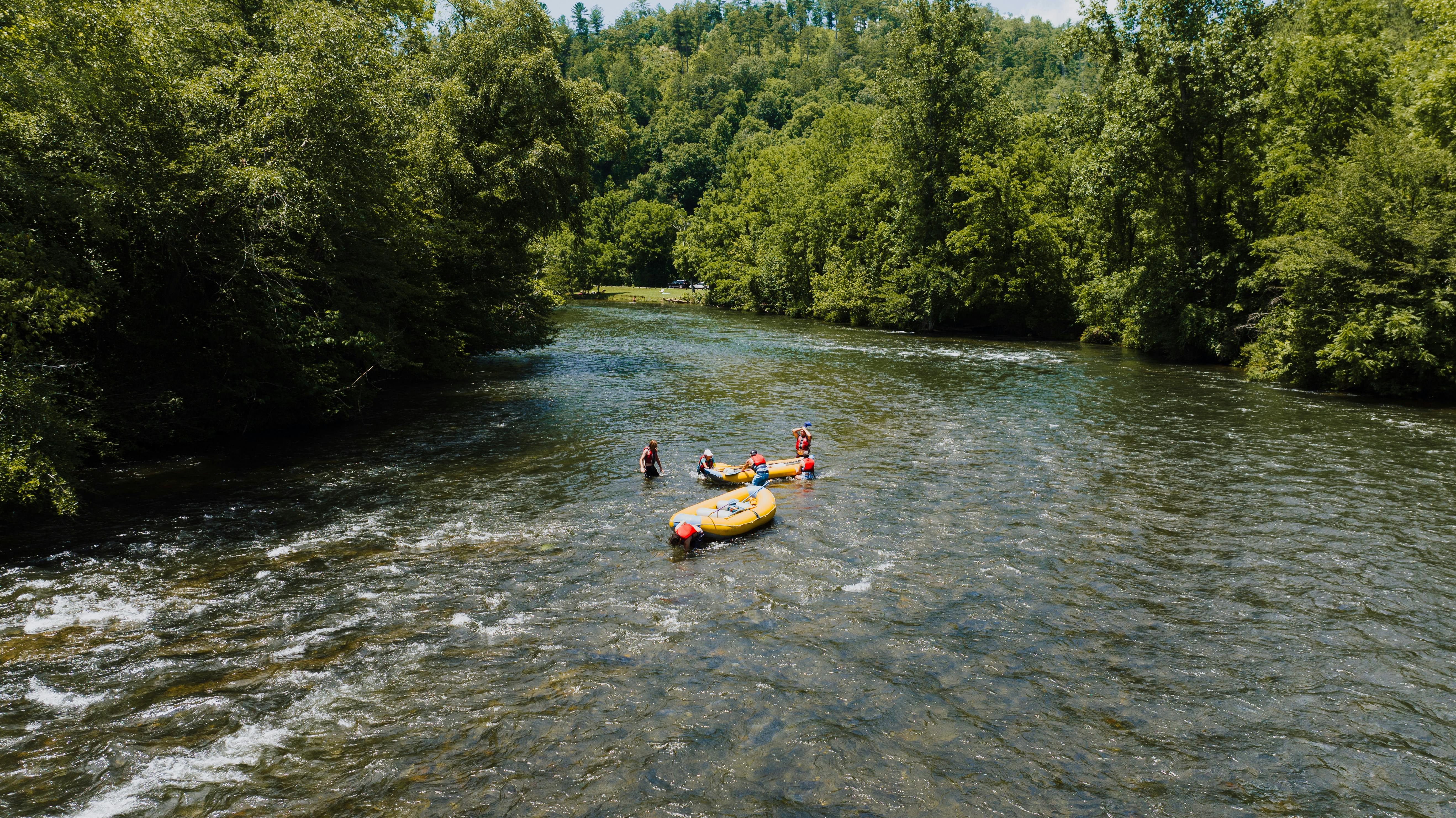 Aerial View of People Rafting in a River · Free Stock Photo
