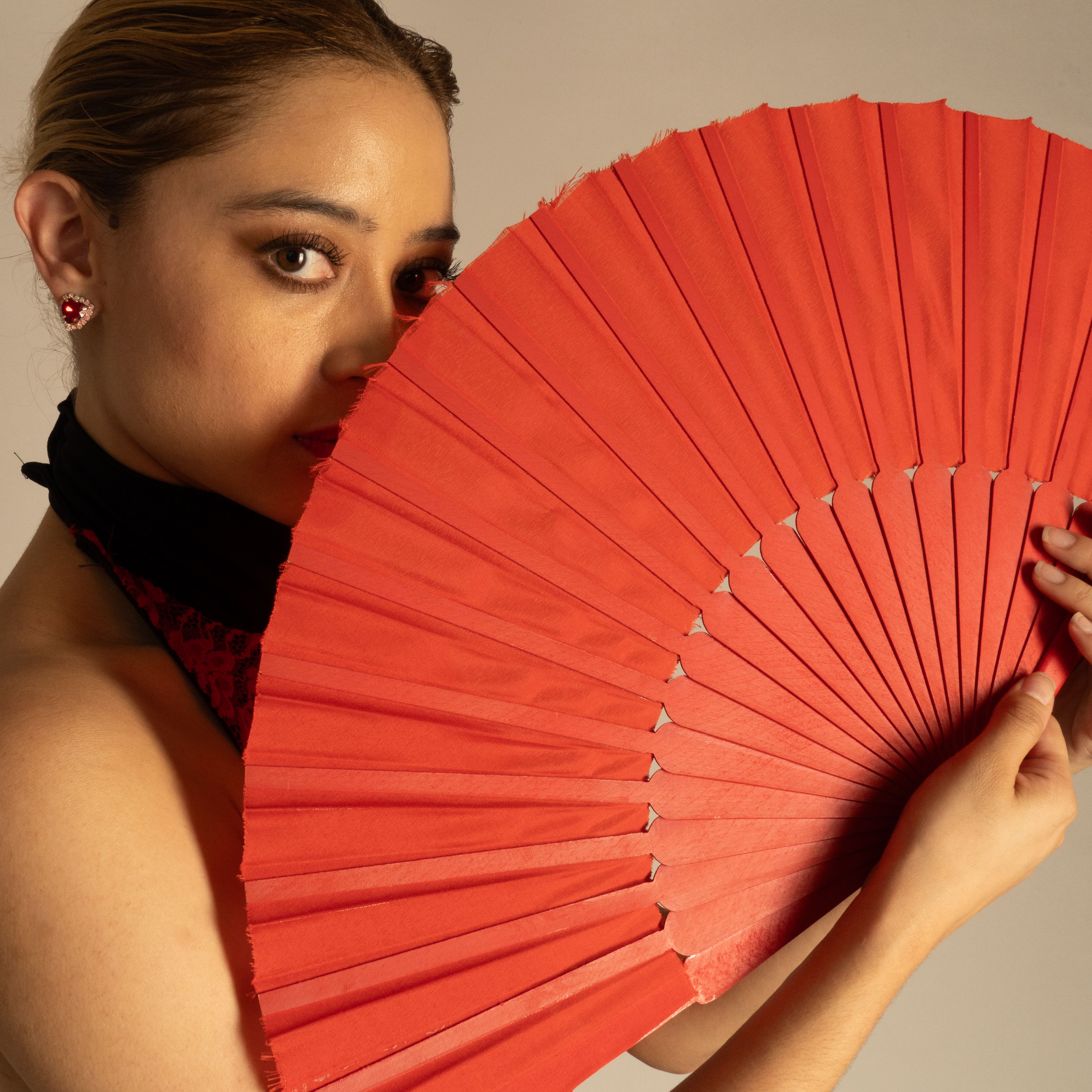 Woman Hiding behind Red Hand Fan · Free Stock Photo