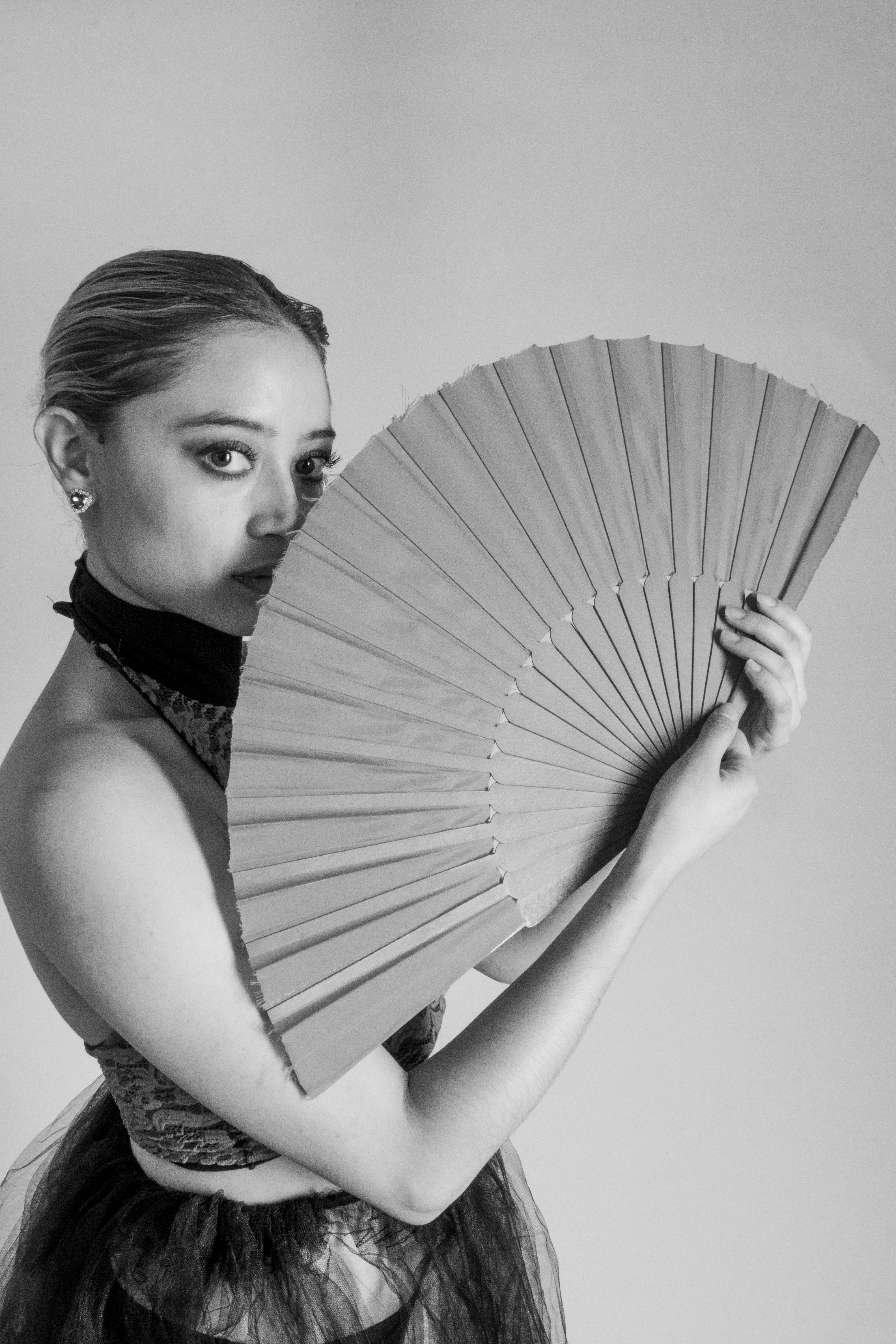 Portrait of Ballerina with Fan in Black and White · Free Stock Photo