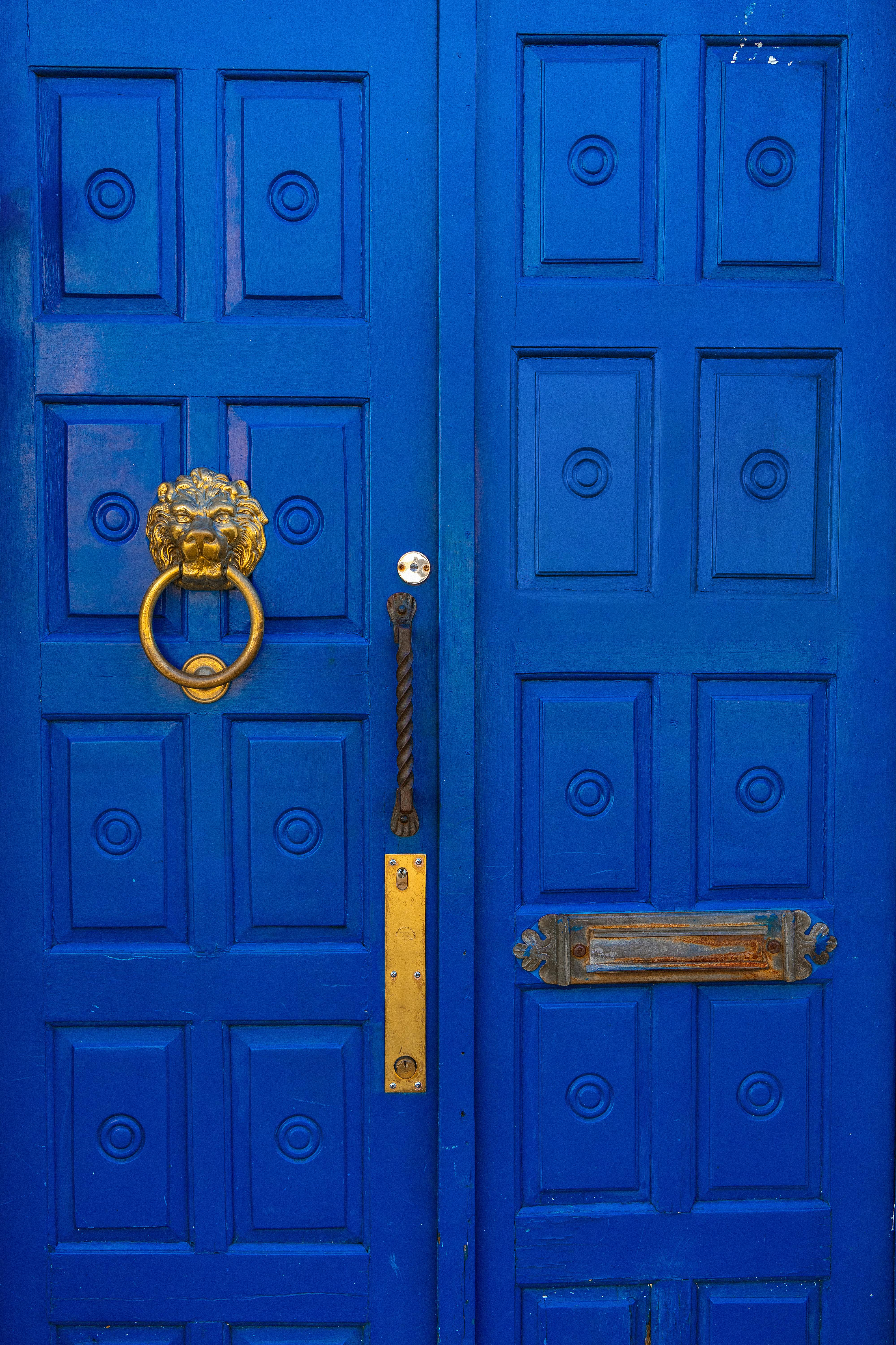 Blue Door with Golden, Traditional Handle · Free Stock Photo