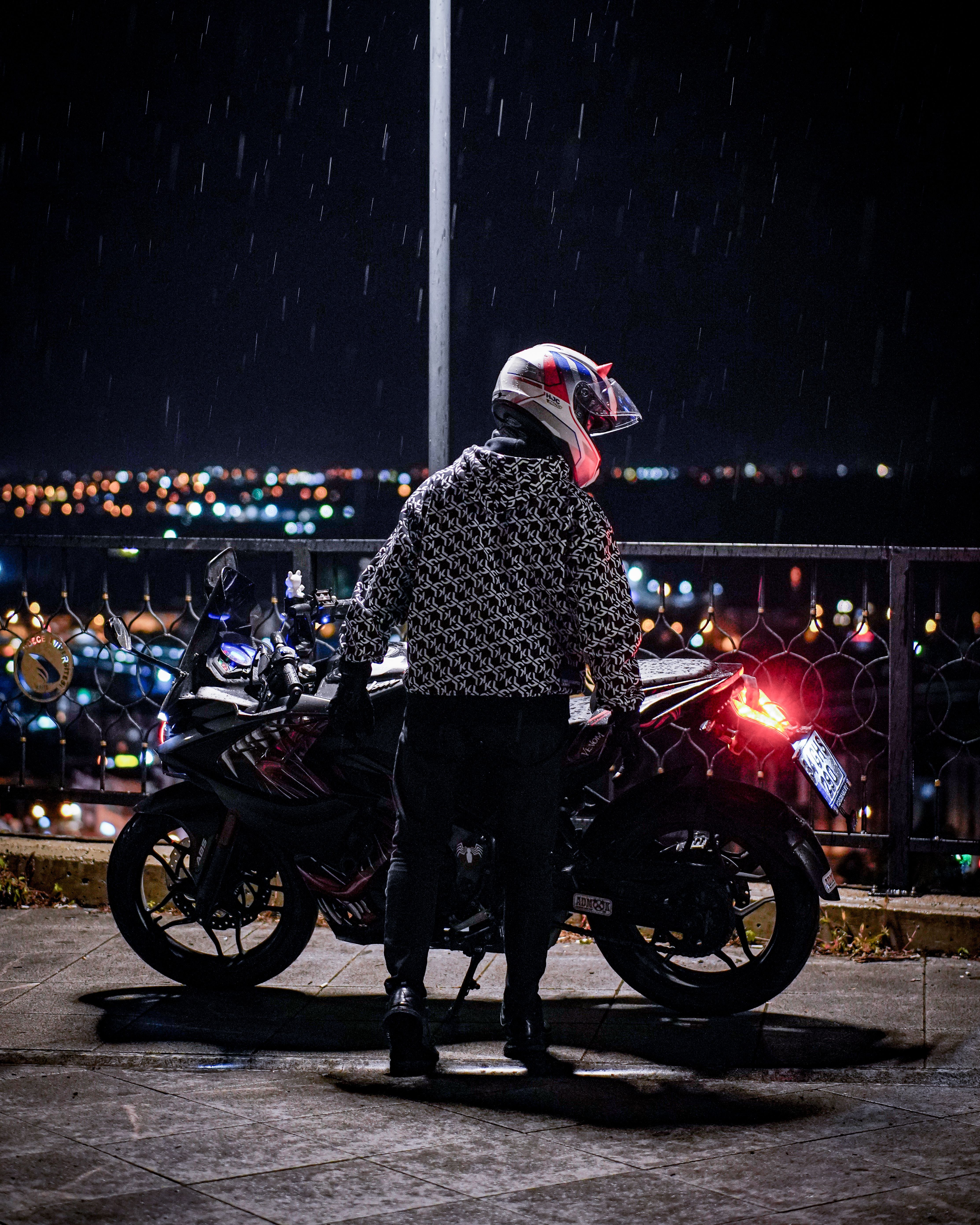 Biker with Motorcycle at Night · Free Stock Photo