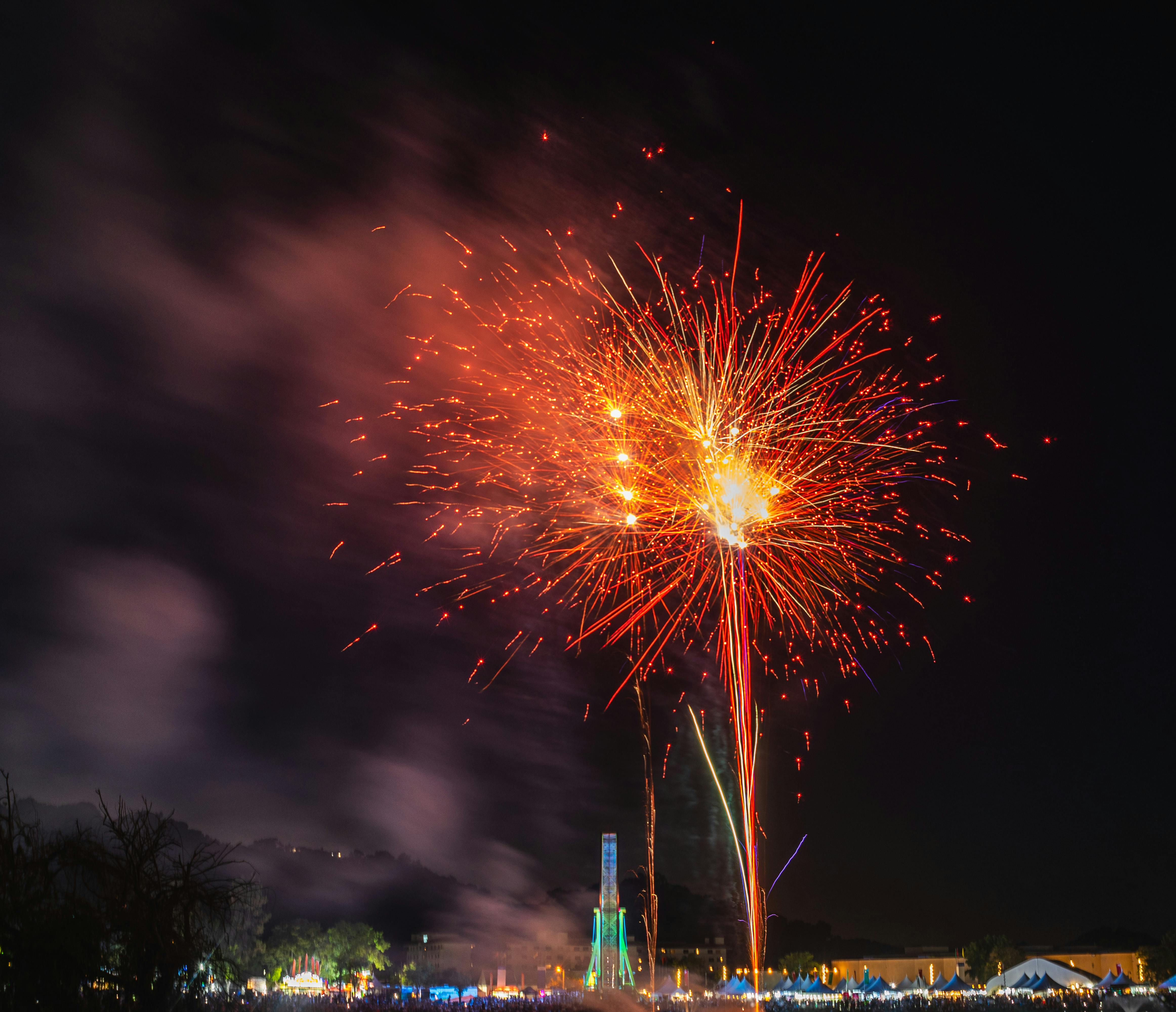 Red Fireworks Exploding over the City · Free Stock Photo