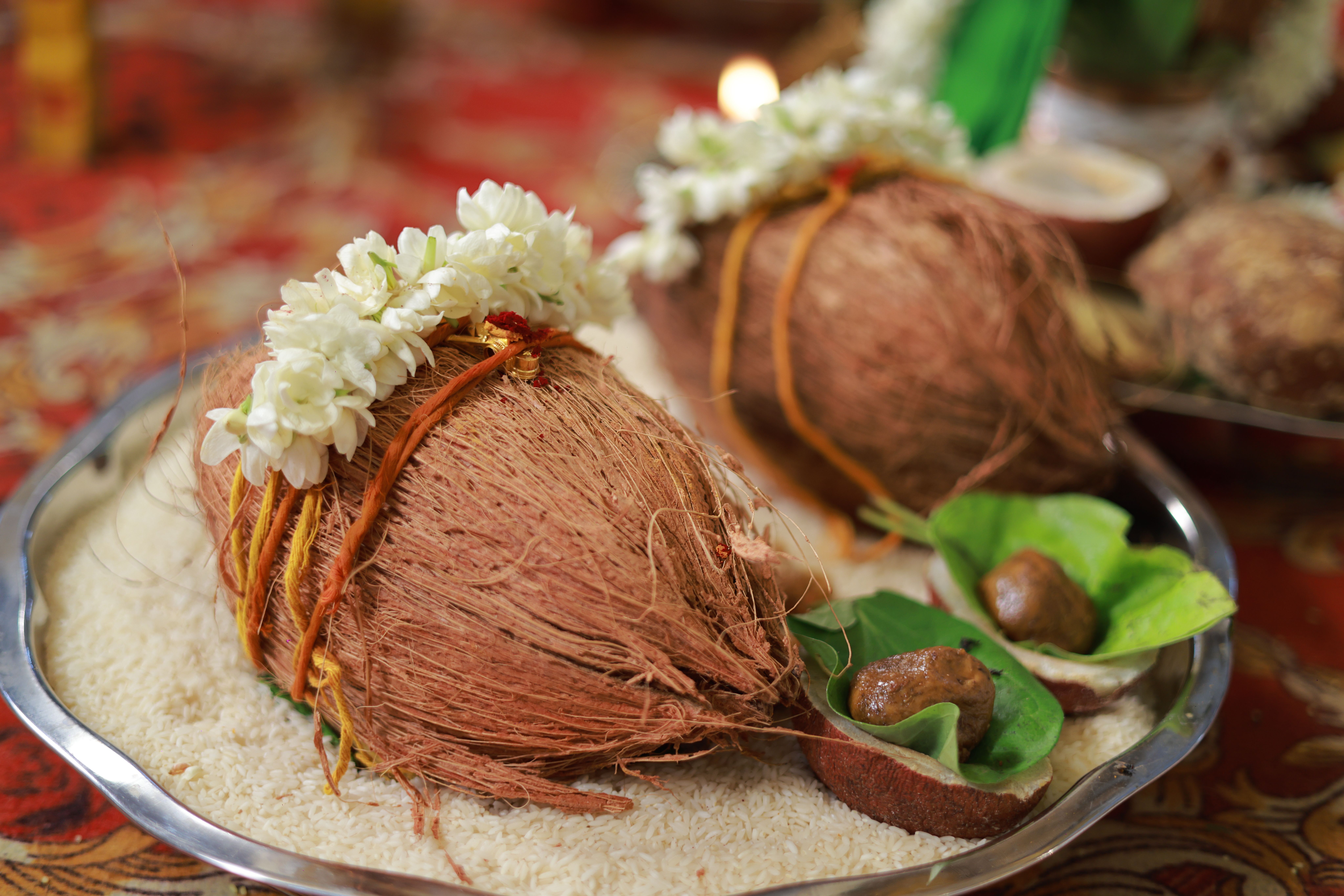 Mangalsutra on a Coconut During a Traditional South Indian Wedding ...