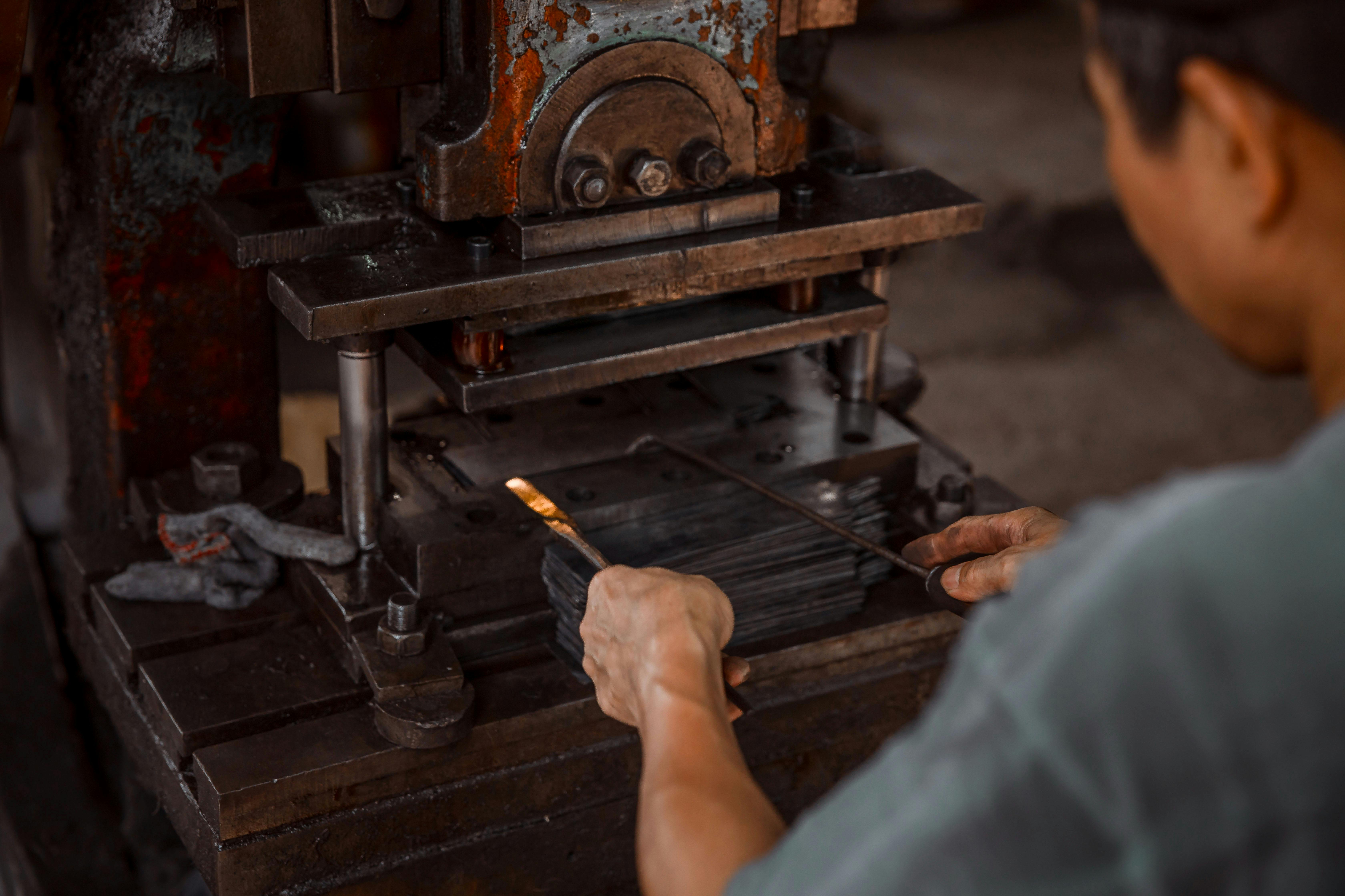 Manual Metalworking with Industrial Press · Free Stock Photo