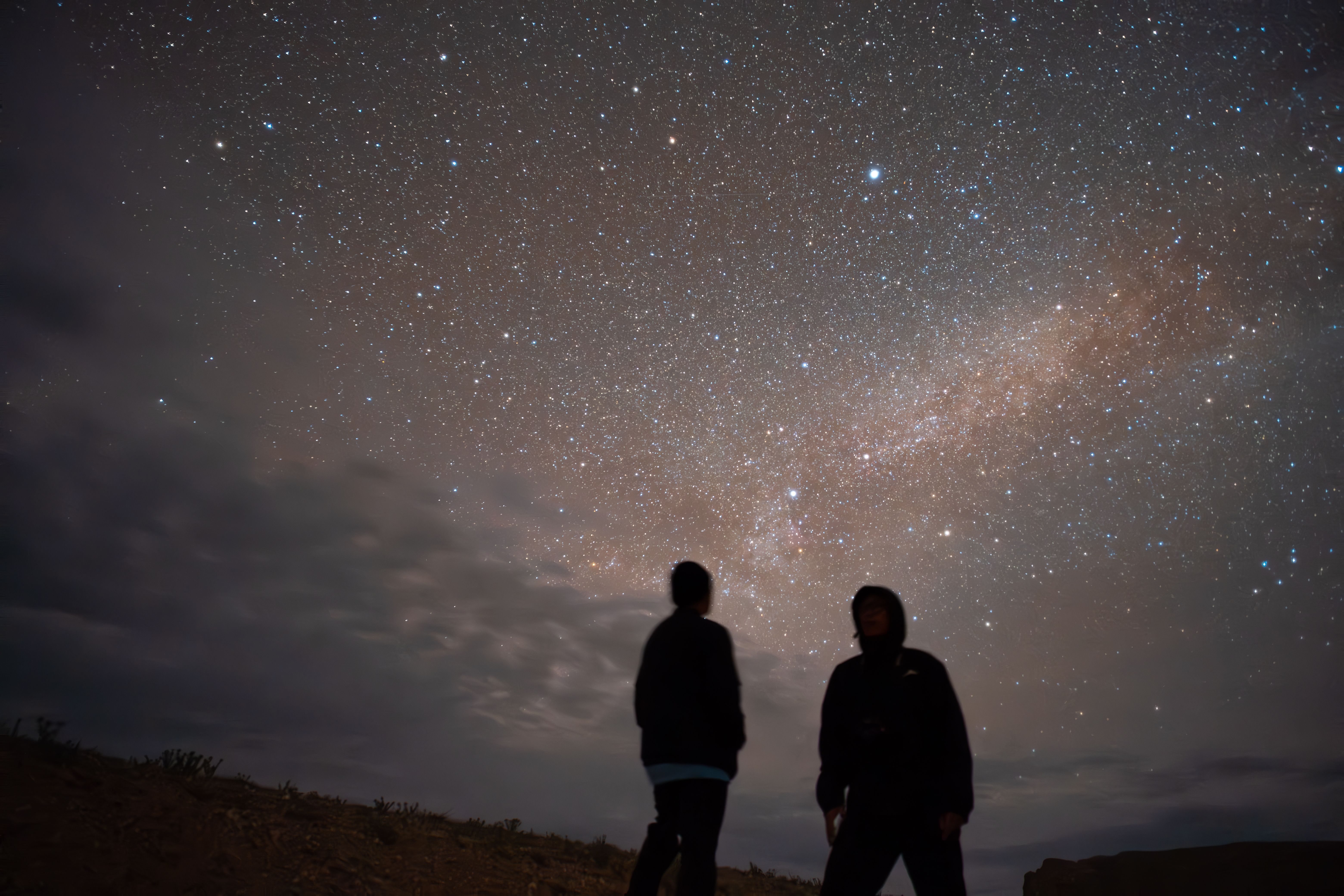 Silhouette of People Watching Sky at Night with Stars · Free Stock Photo