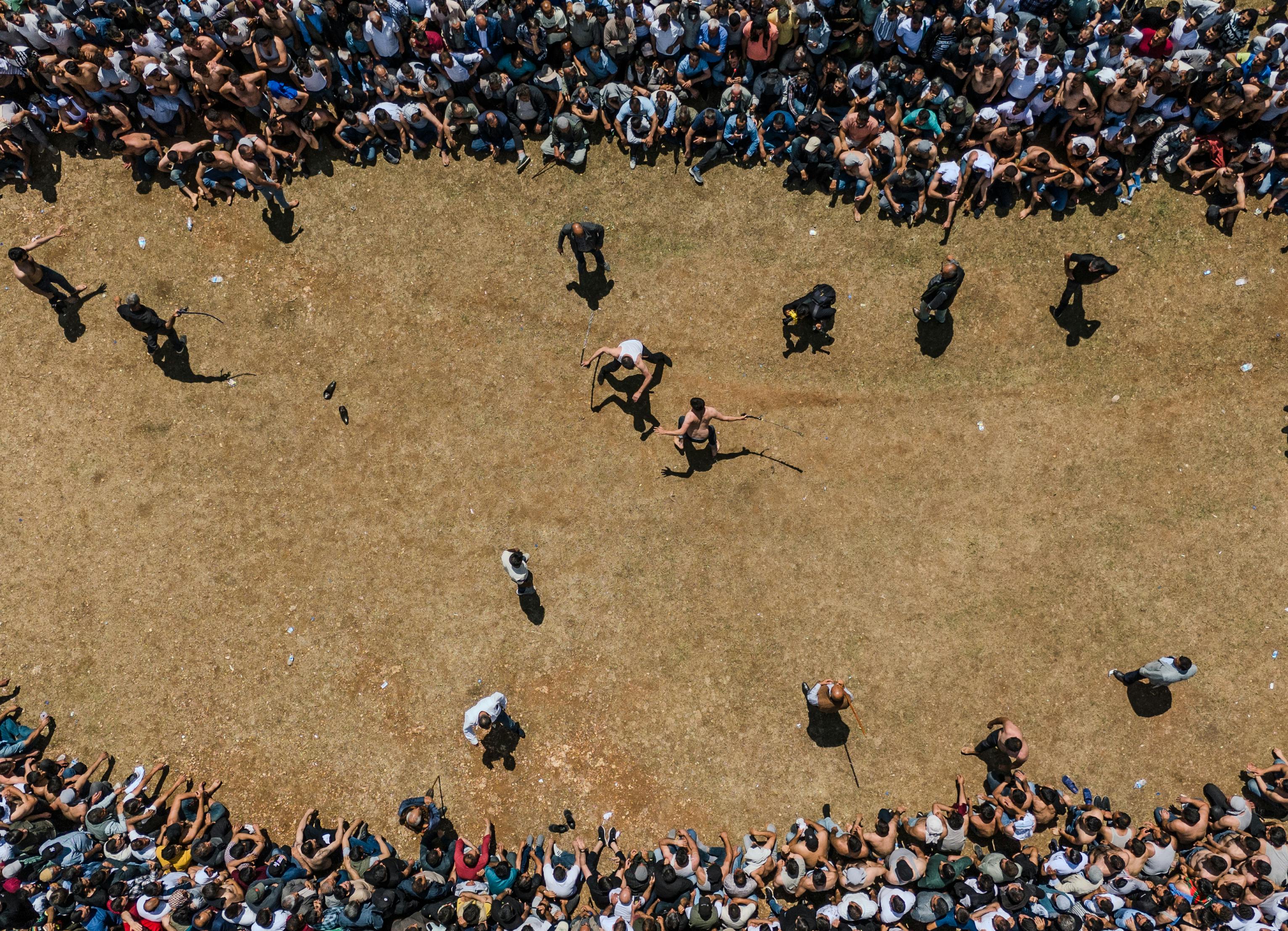 Overhead View of Men Fighting During a Traditional Festival, Turkey ...