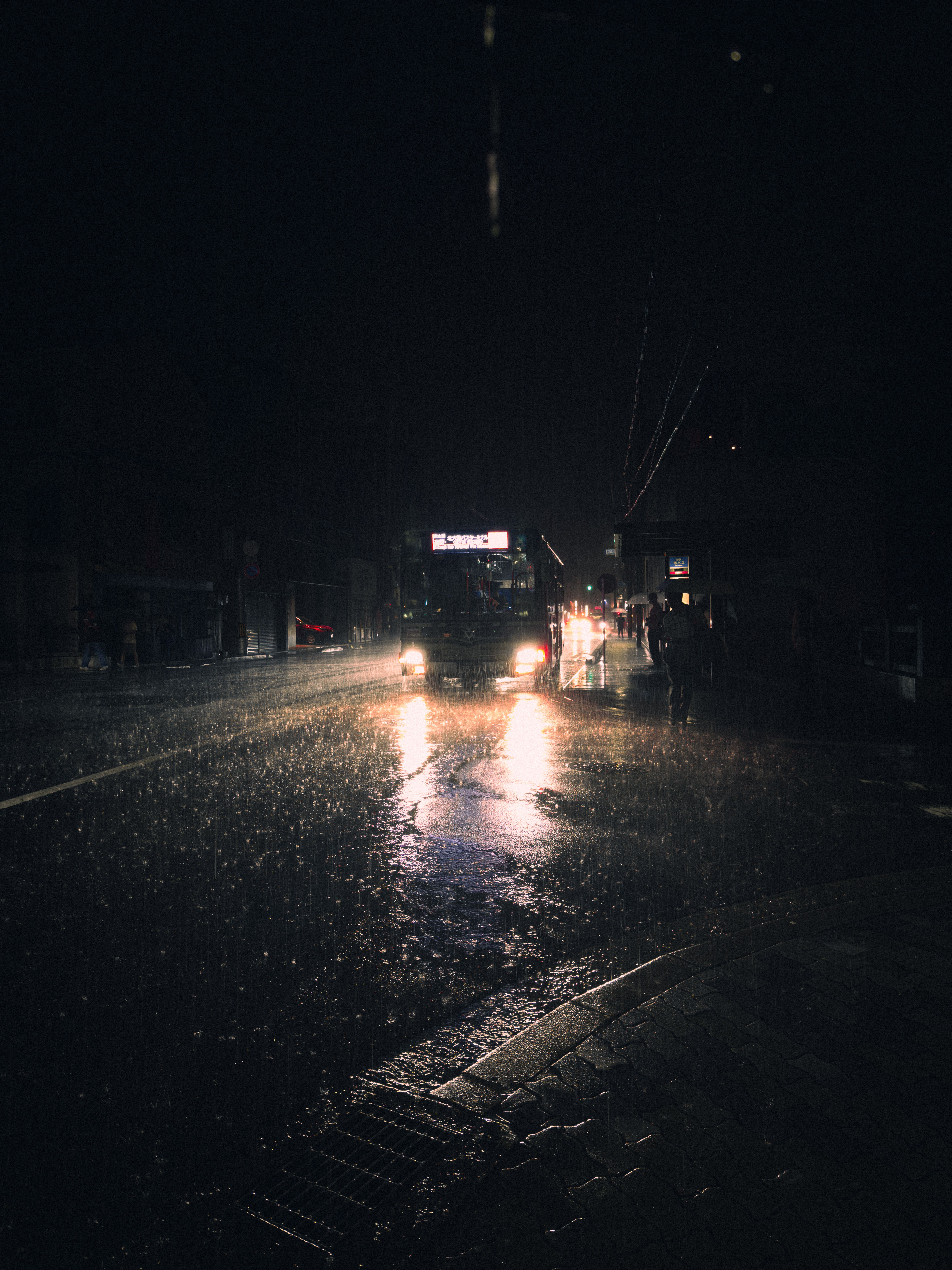 A Bus Driving on the Street in a City at Night in Rain · Free Stock Photo