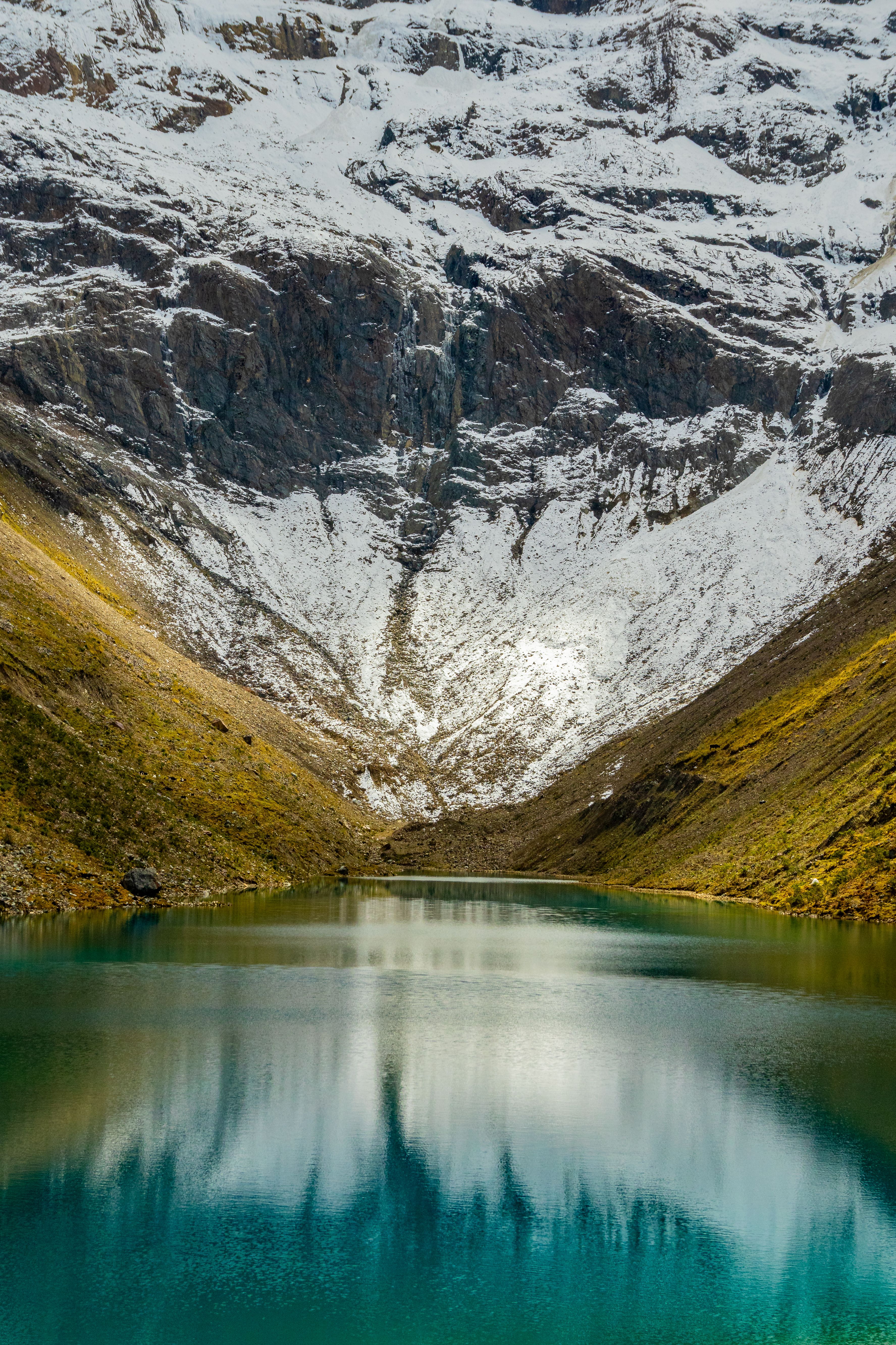 A Lake in a Valley Reflecting Snow Covered Mountains in Peru · Free ...