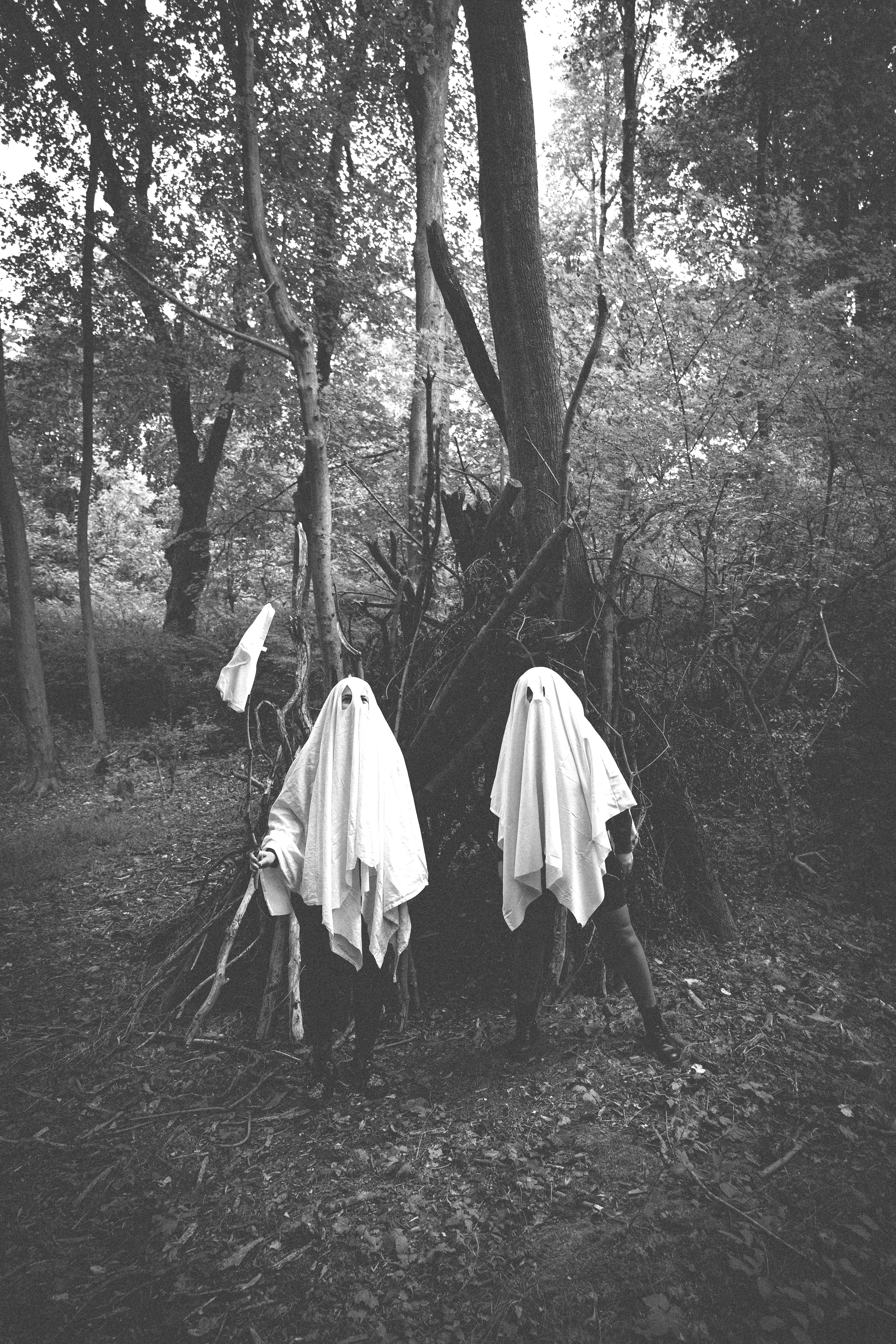 People in Costumes of Ghosts in Forest · Free Stock Photo