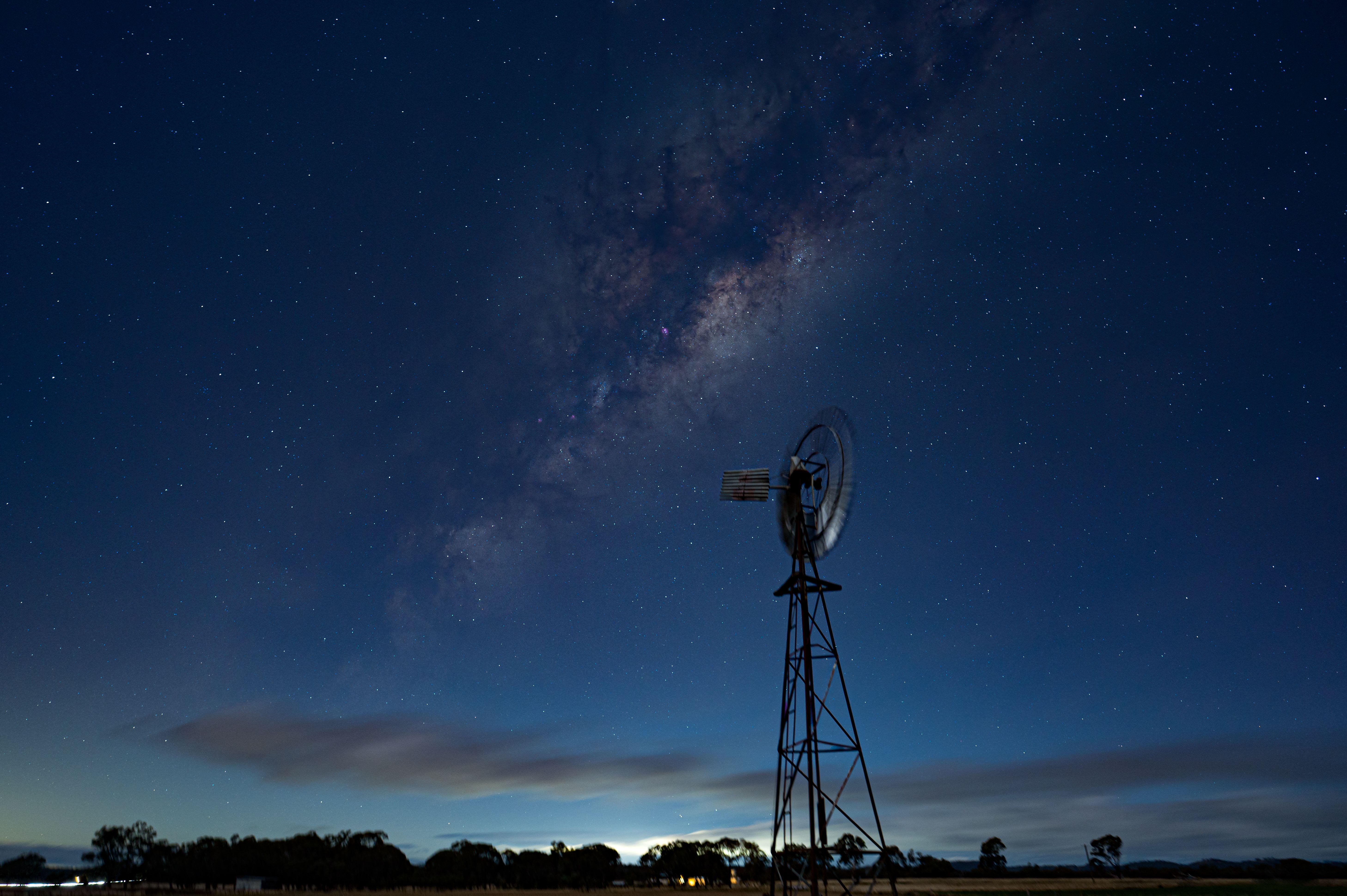 Stars over Windmill in Countryside at Night · Free Stock Photo