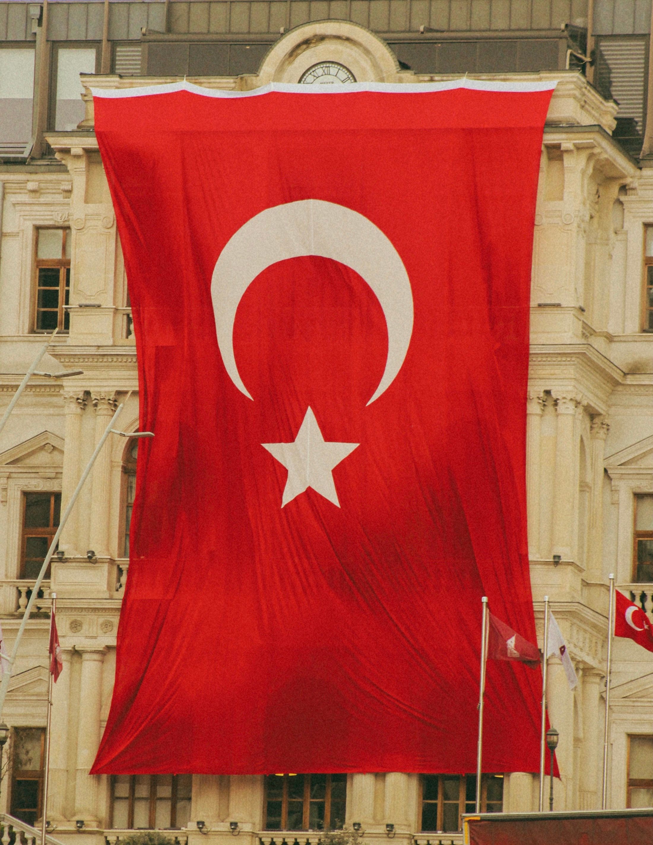 A Large Flag of Turkey Hanging on the Outside of a Building · Free ...