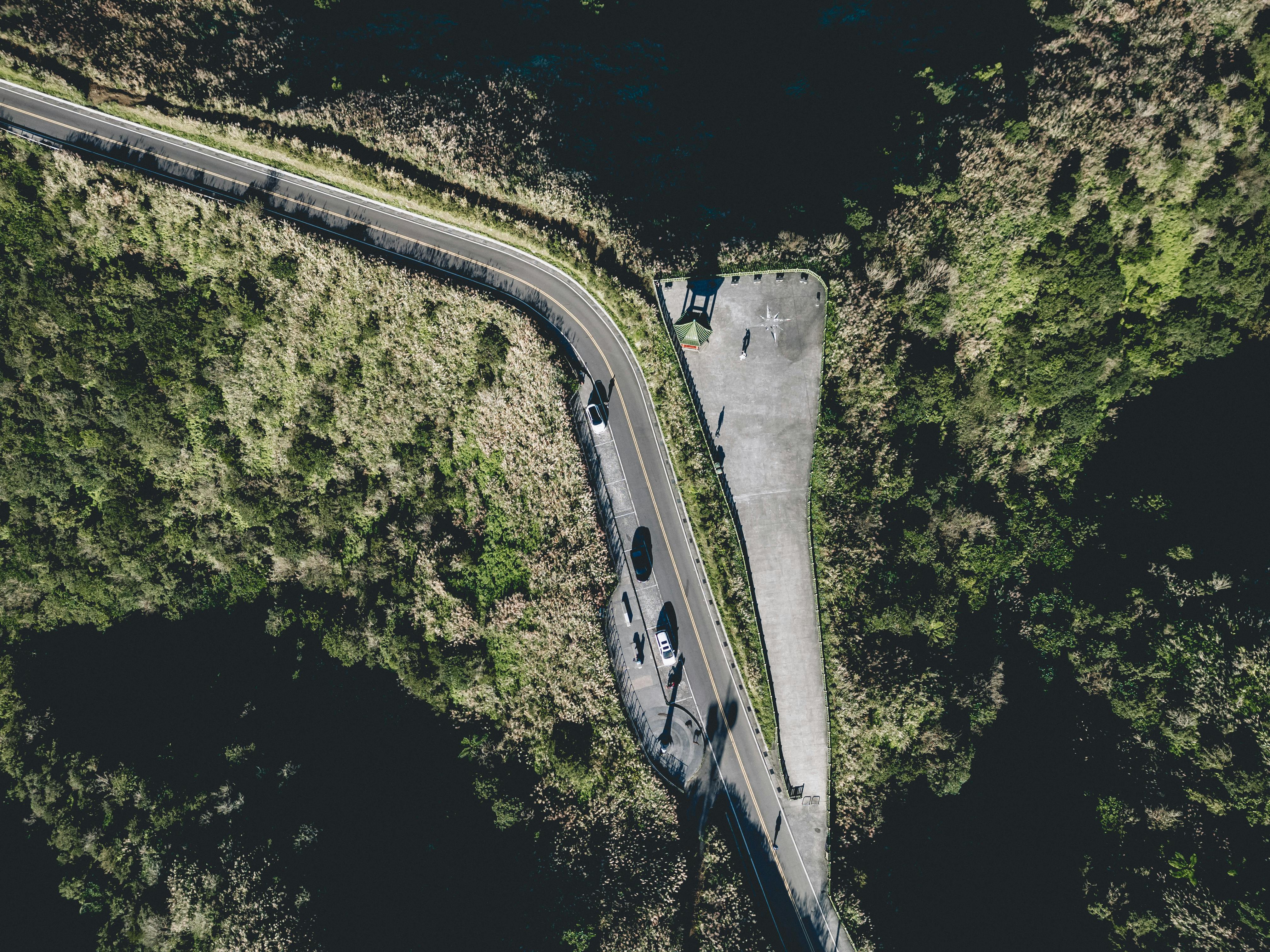 Aerial View of a Mountain Pass with an Observation Deck · Free Stock Photo