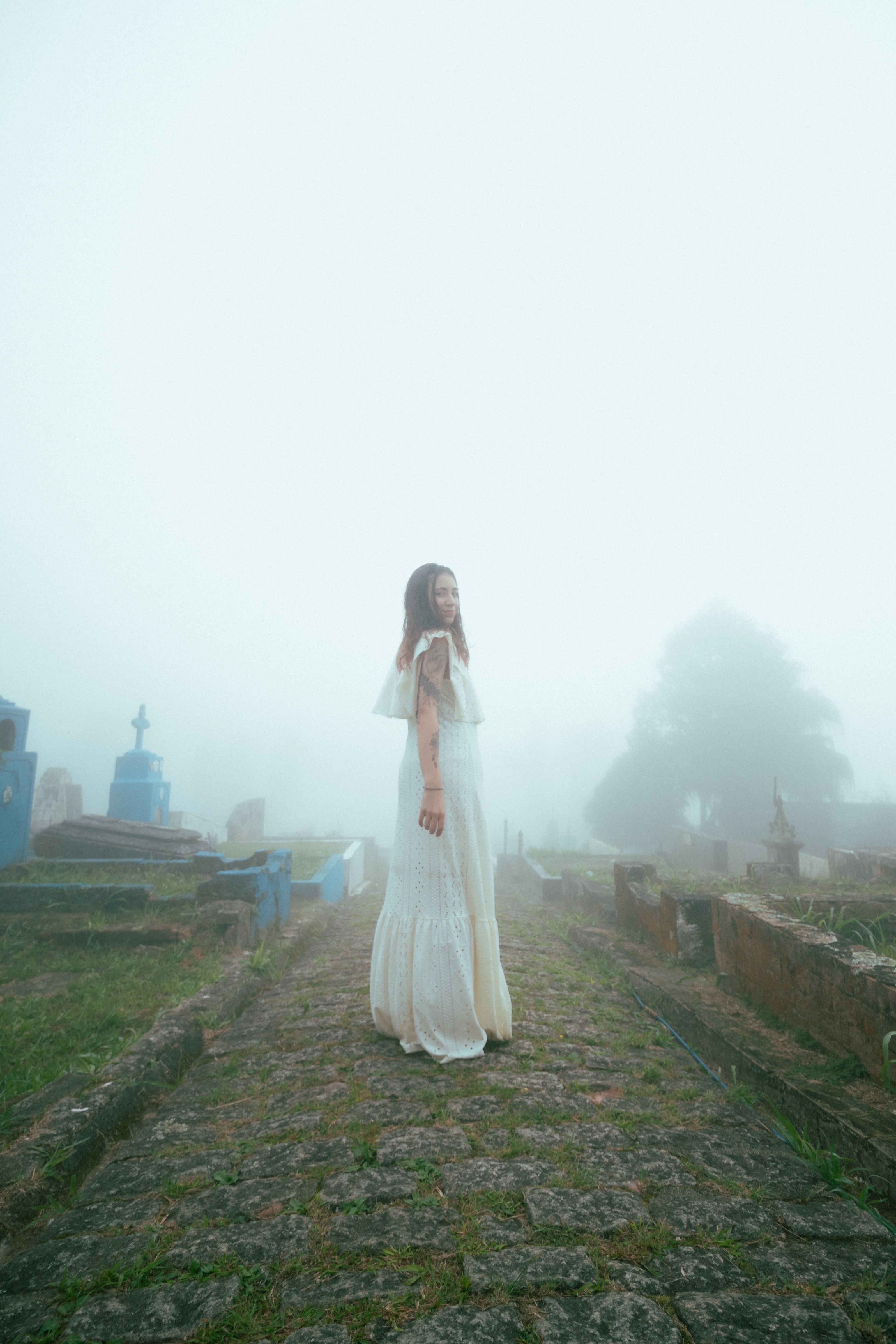 Bride in Wedding Dress Standing at Cemetery · Free Stock Photo