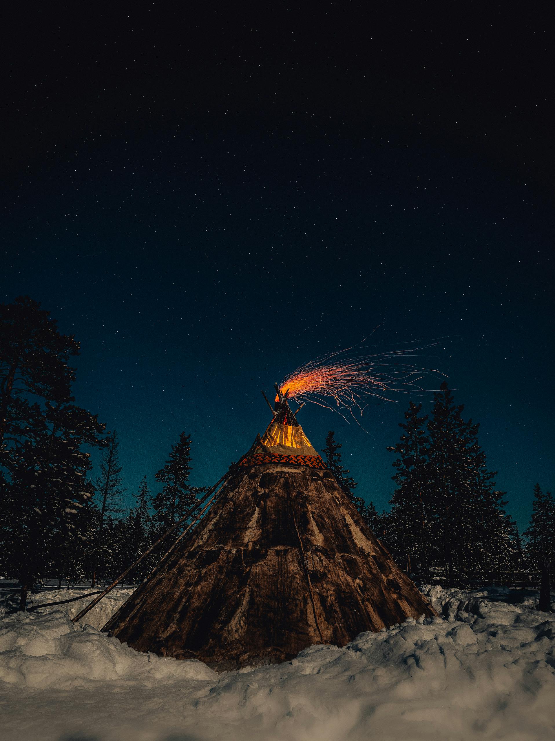 Fire Floating from Smoking Hole of Teepee · Free Stock Photo