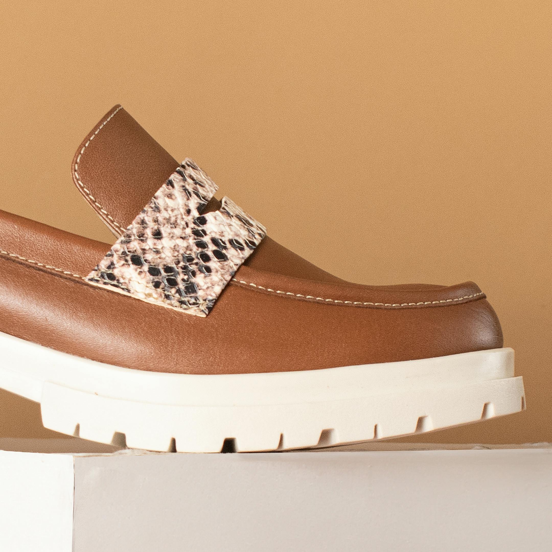 A brown loafer with a snake skin print · Free Stock Photo