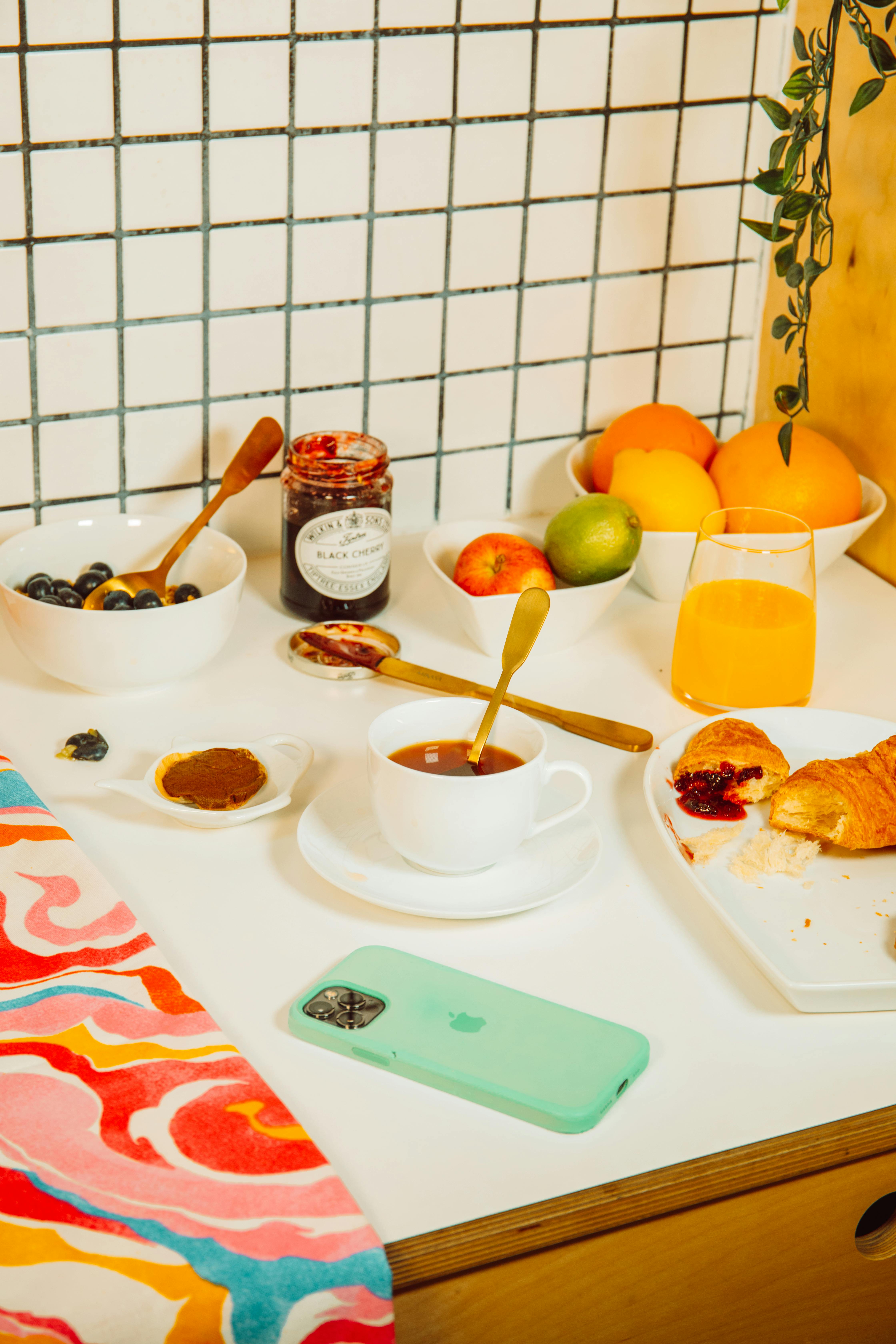 Apple Iphone Next to Coffee in Cup and Food for Breakfast · Free Stock ...