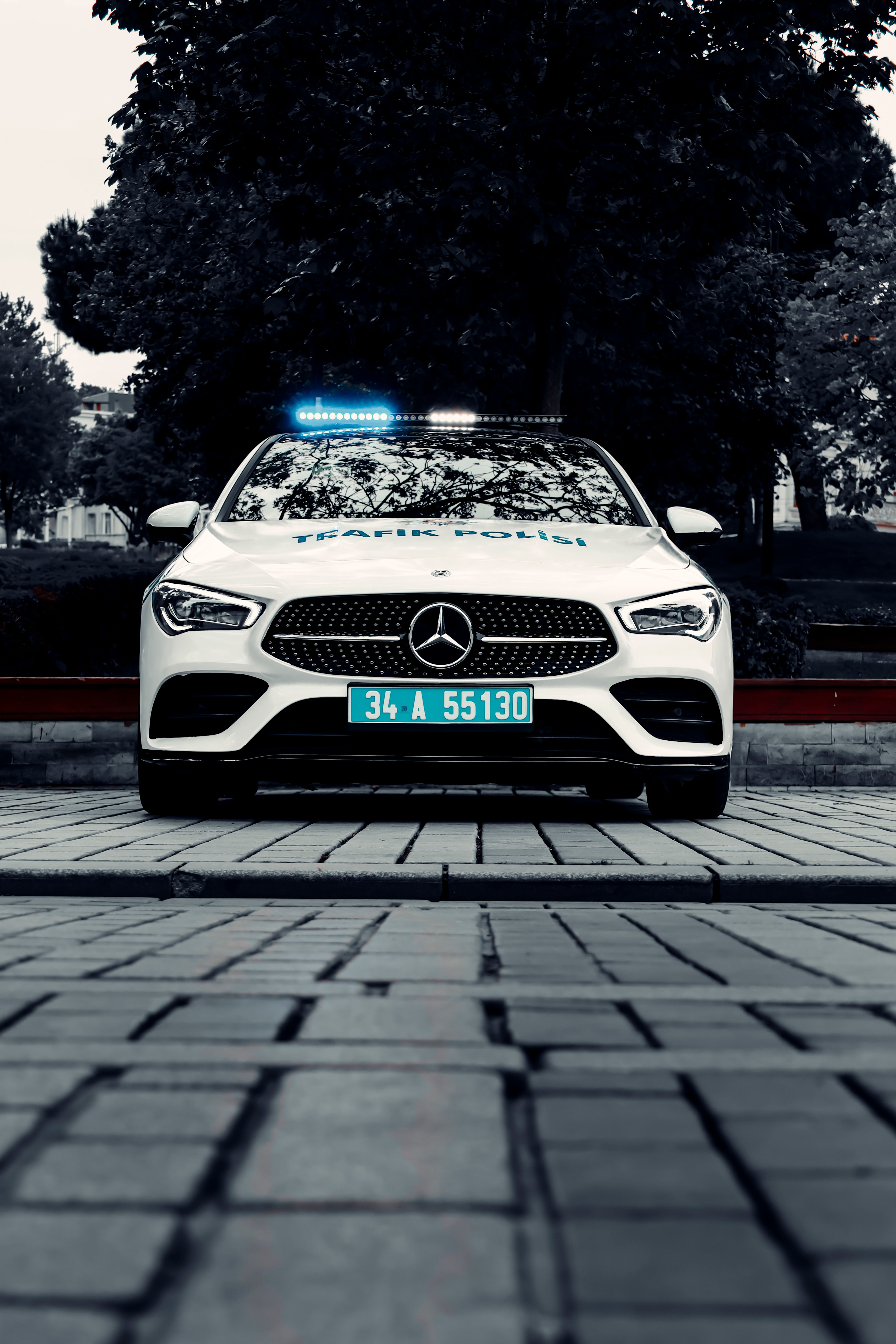 Front View of a White Police Mercedes-Benz Car · Free Stock Photo
