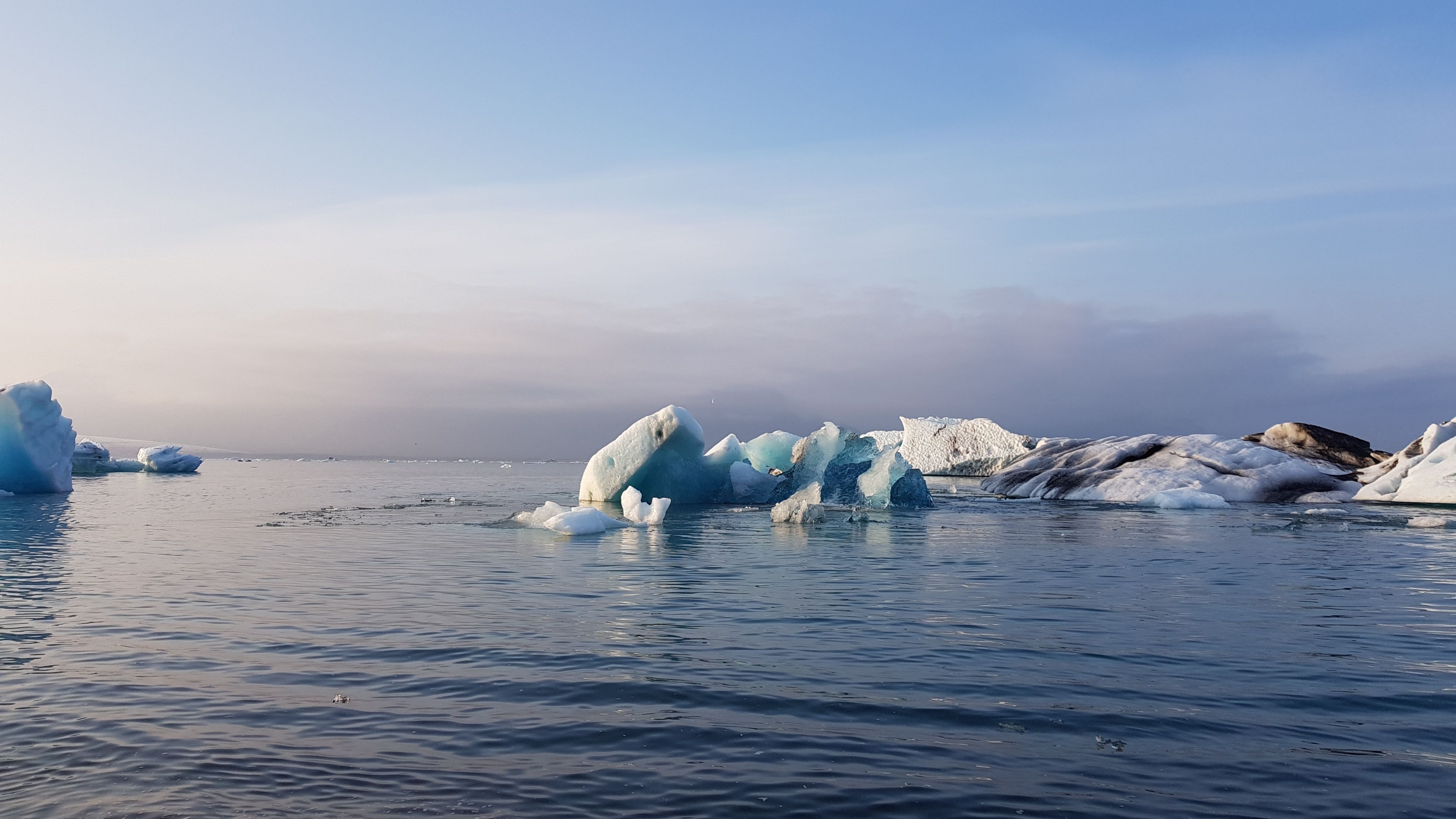 Icebergs floating in the water near a shore · Free Stock Photo