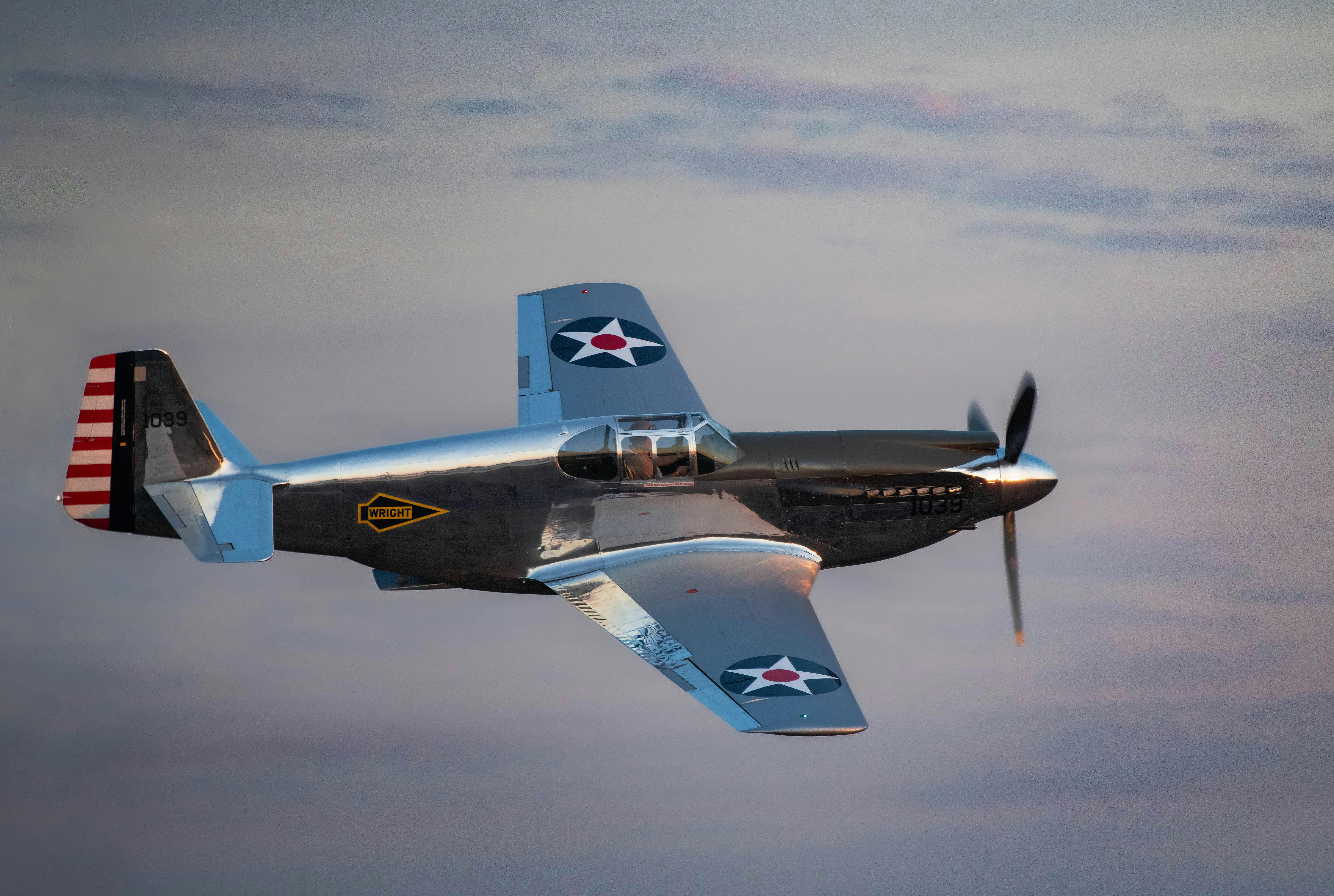 View of a Flying North American P-51 Mustang Fighter-Bomber Aircraft ...