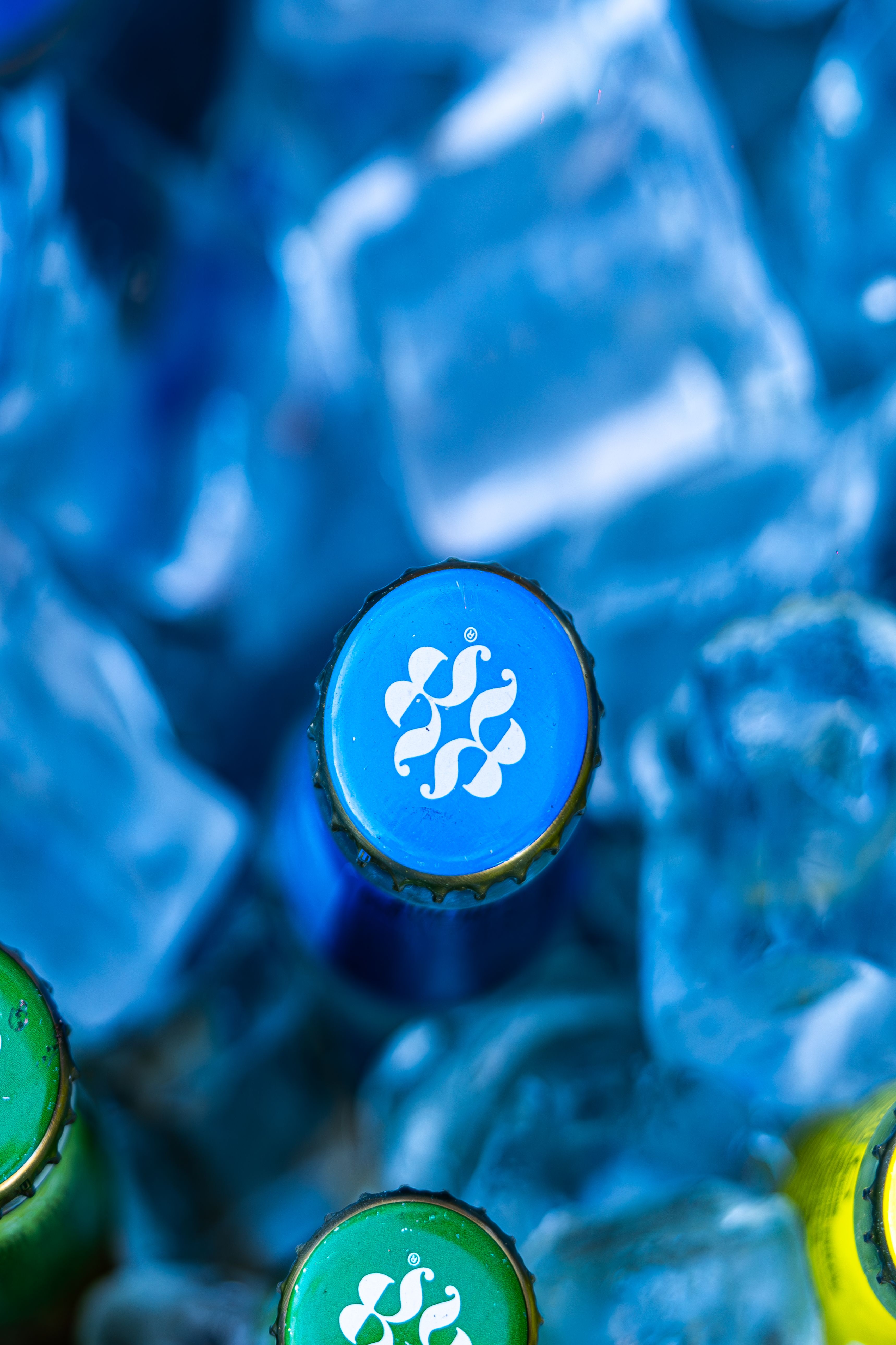 A close up of blue bottles with ice · Free Stock Photo