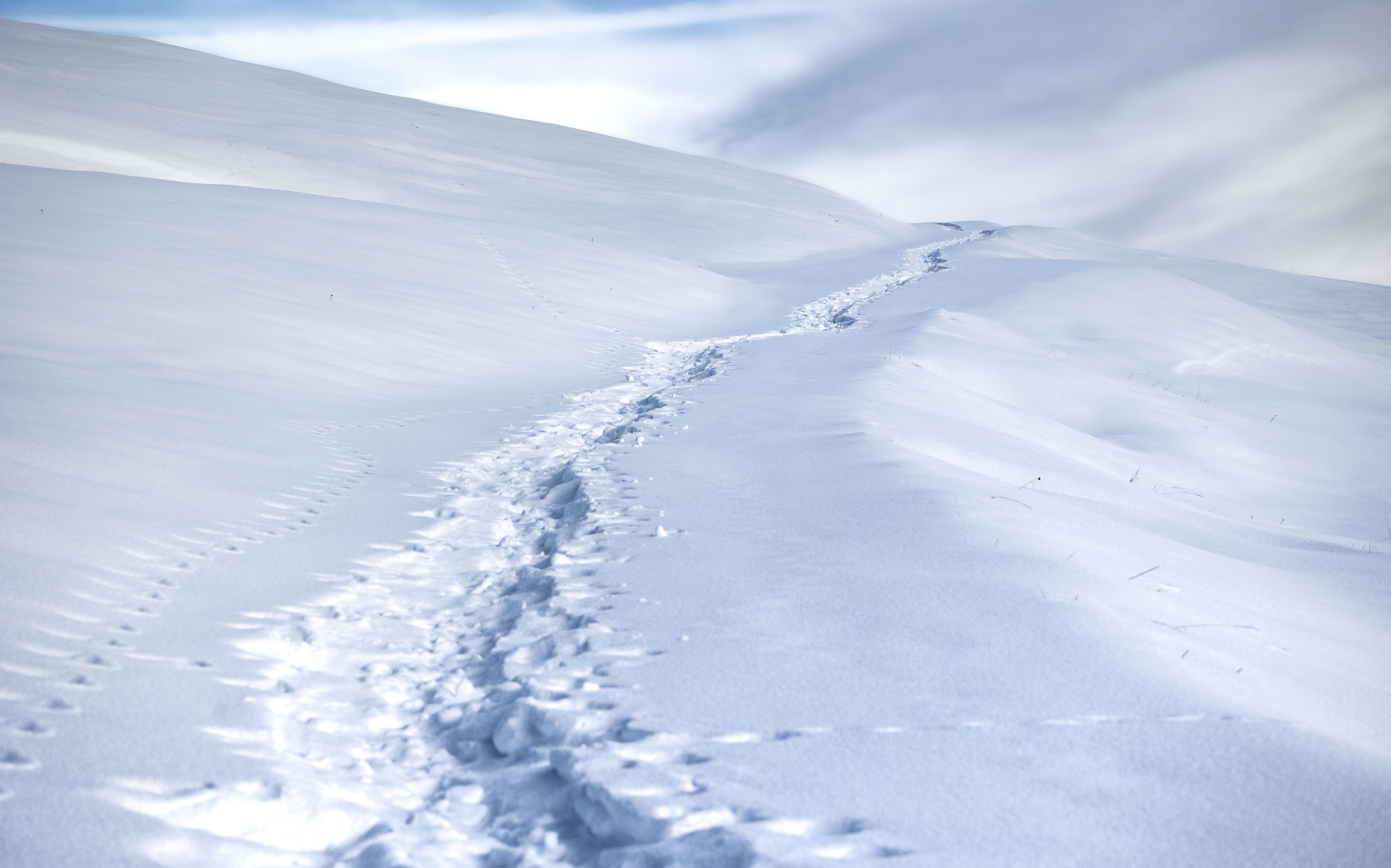 A snow covered path leads up a mountain · Free Stock Photo