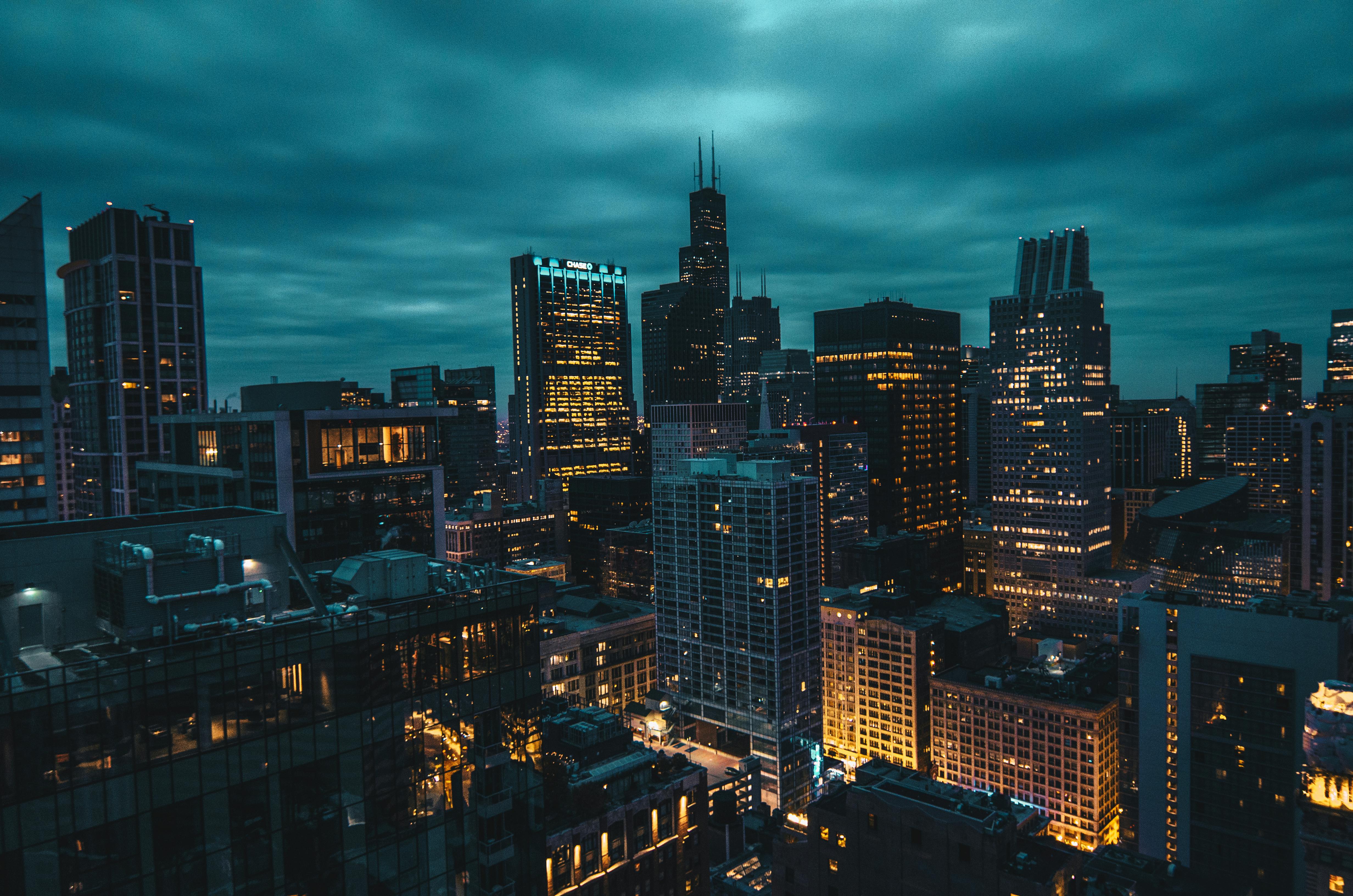 Aerial View of City Buildings at Night · Free Stock Photo