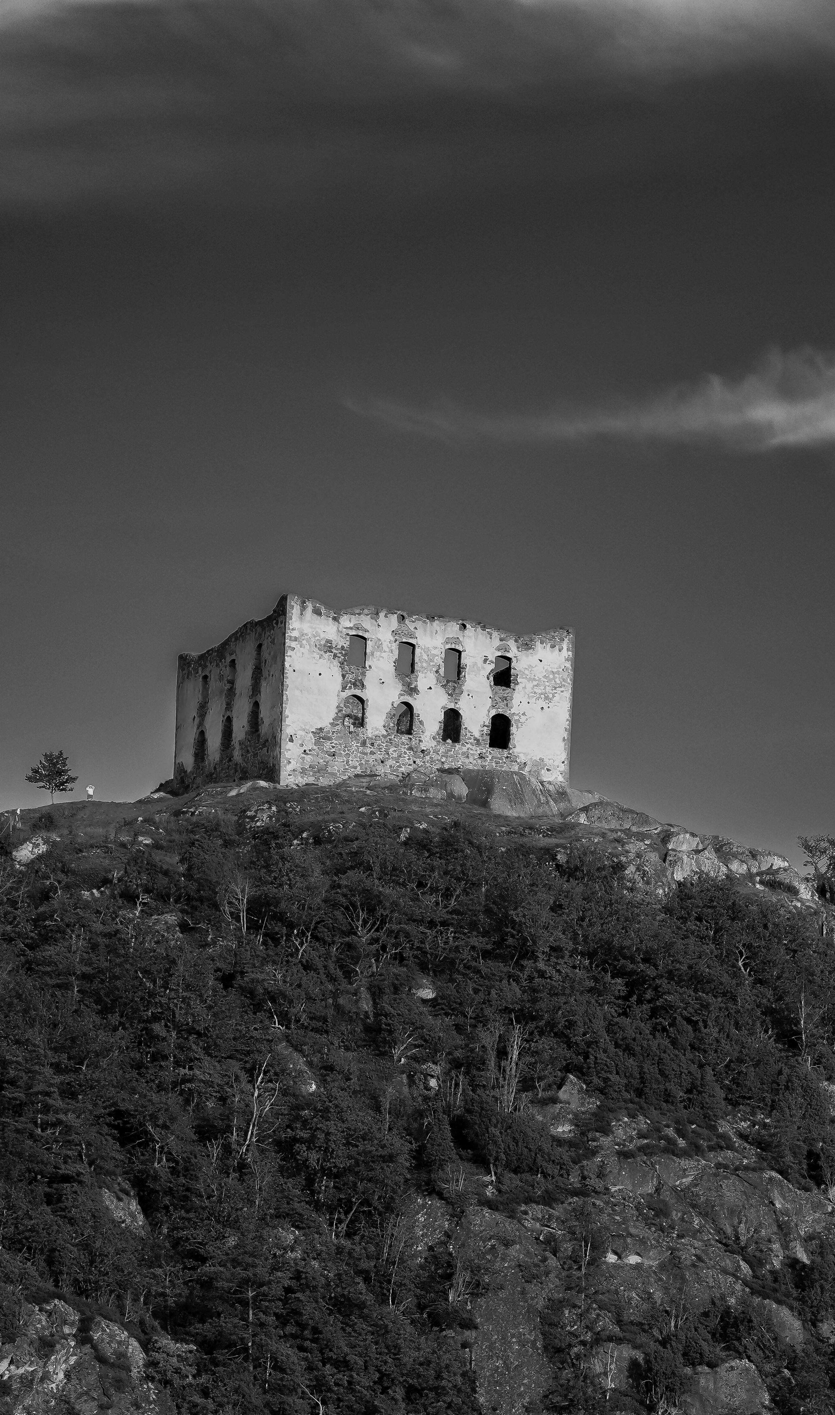 Black and white photograph of an old building on top of a hill · Free ...