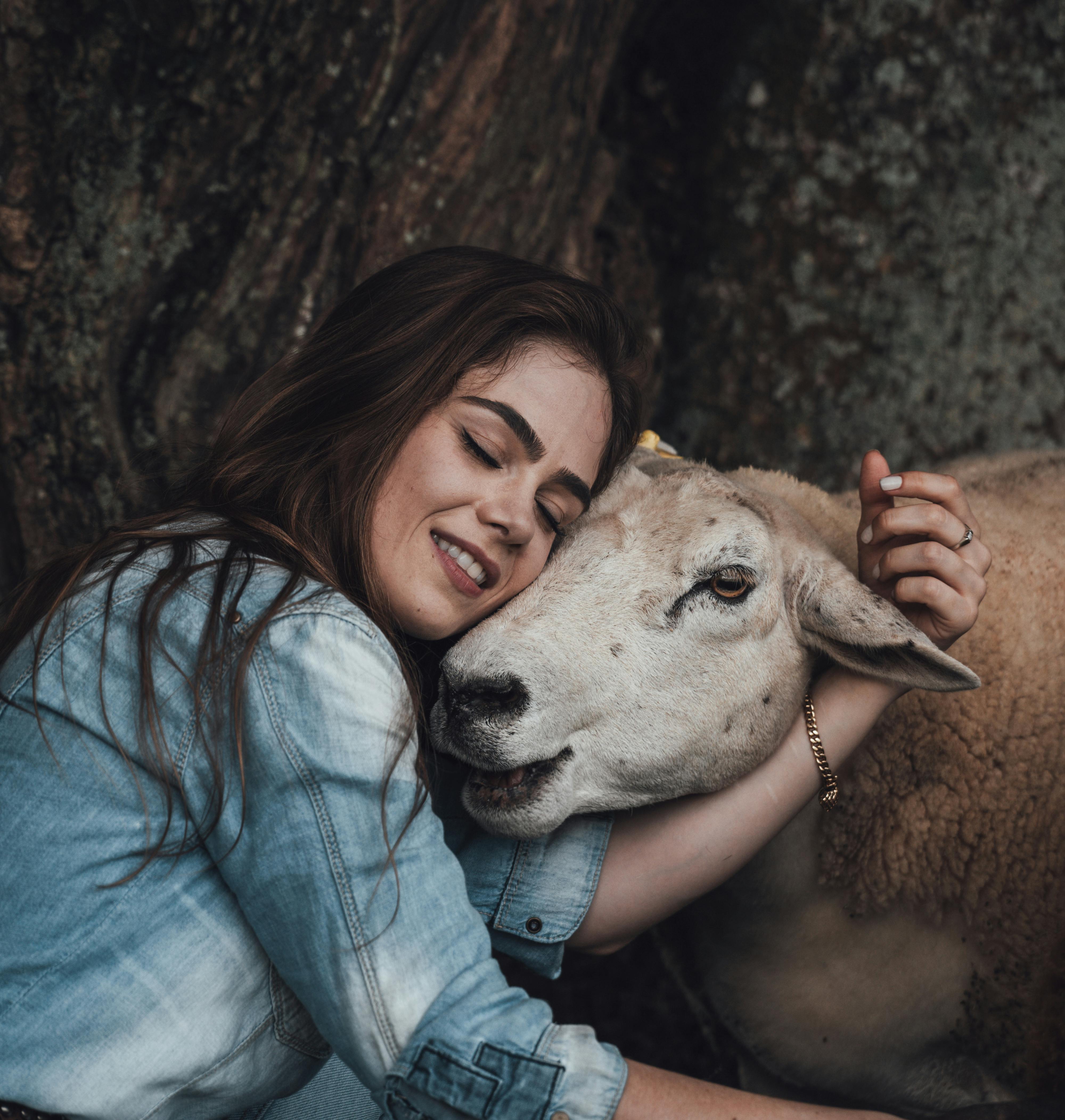 A Woman Hugging a Sheep · Free Stock Photo
