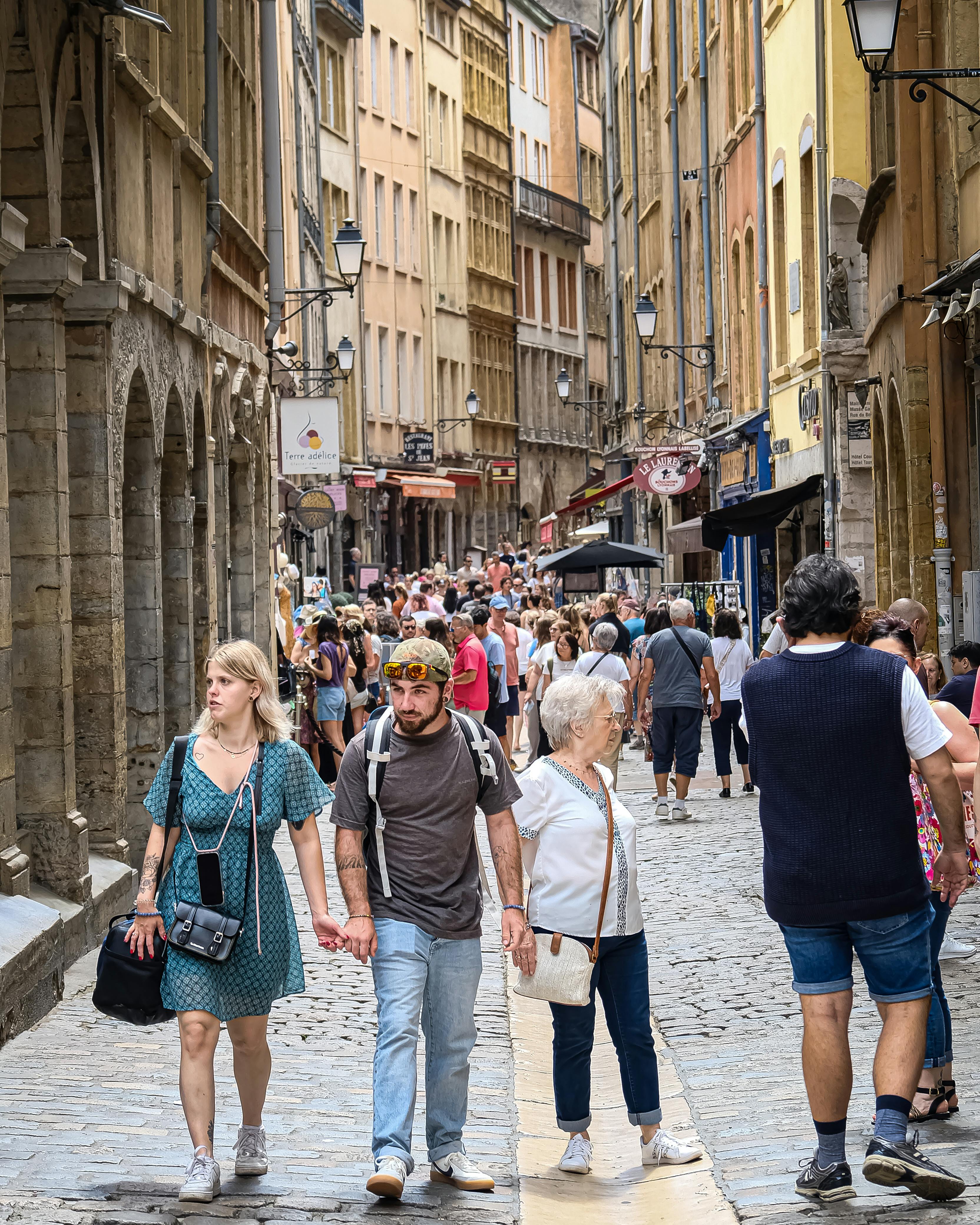 View of Pedestrians Walking in the Old Town of Lyon, France · Free ...
