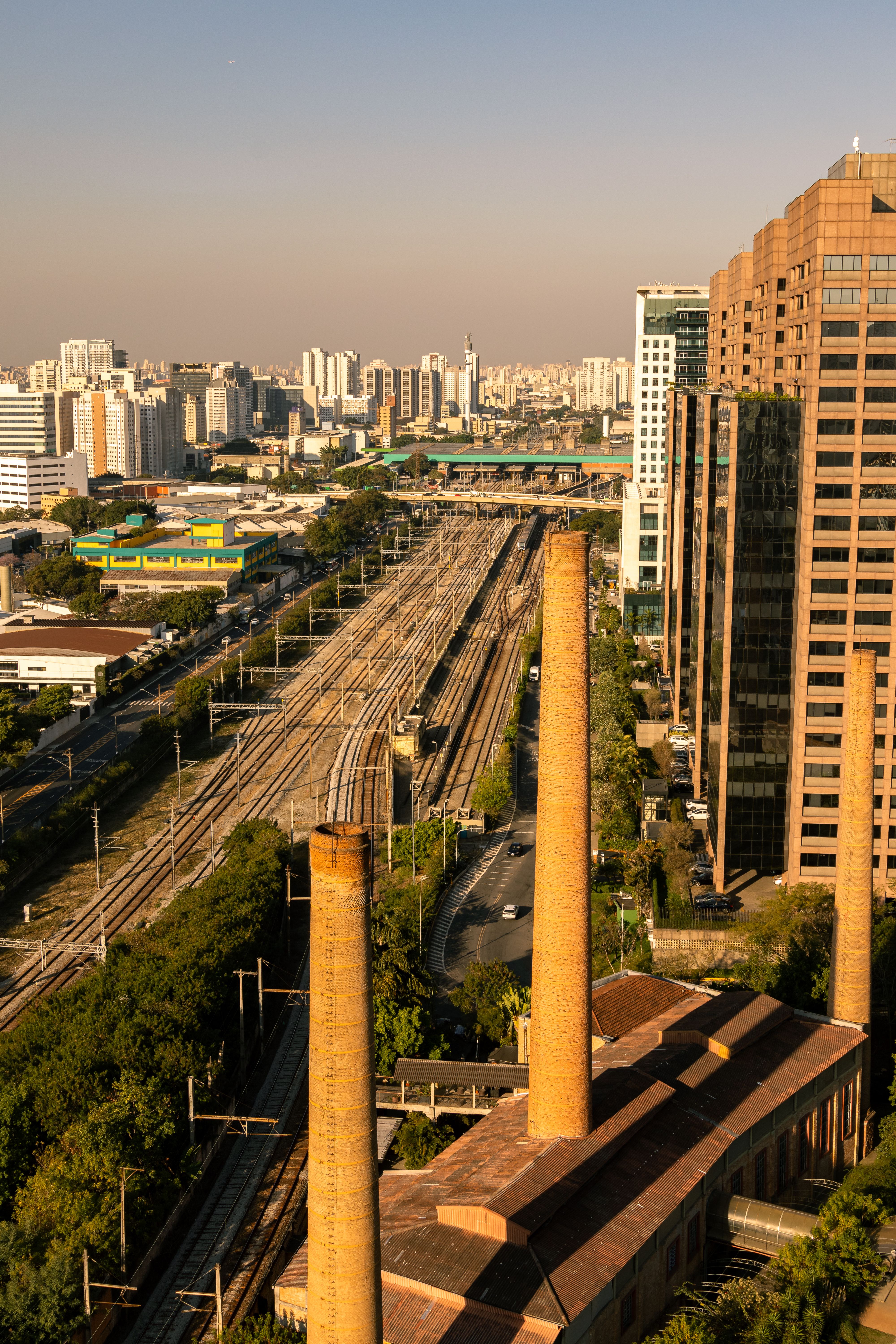An aerial view of a city with tall buildings · Free Stock Photo