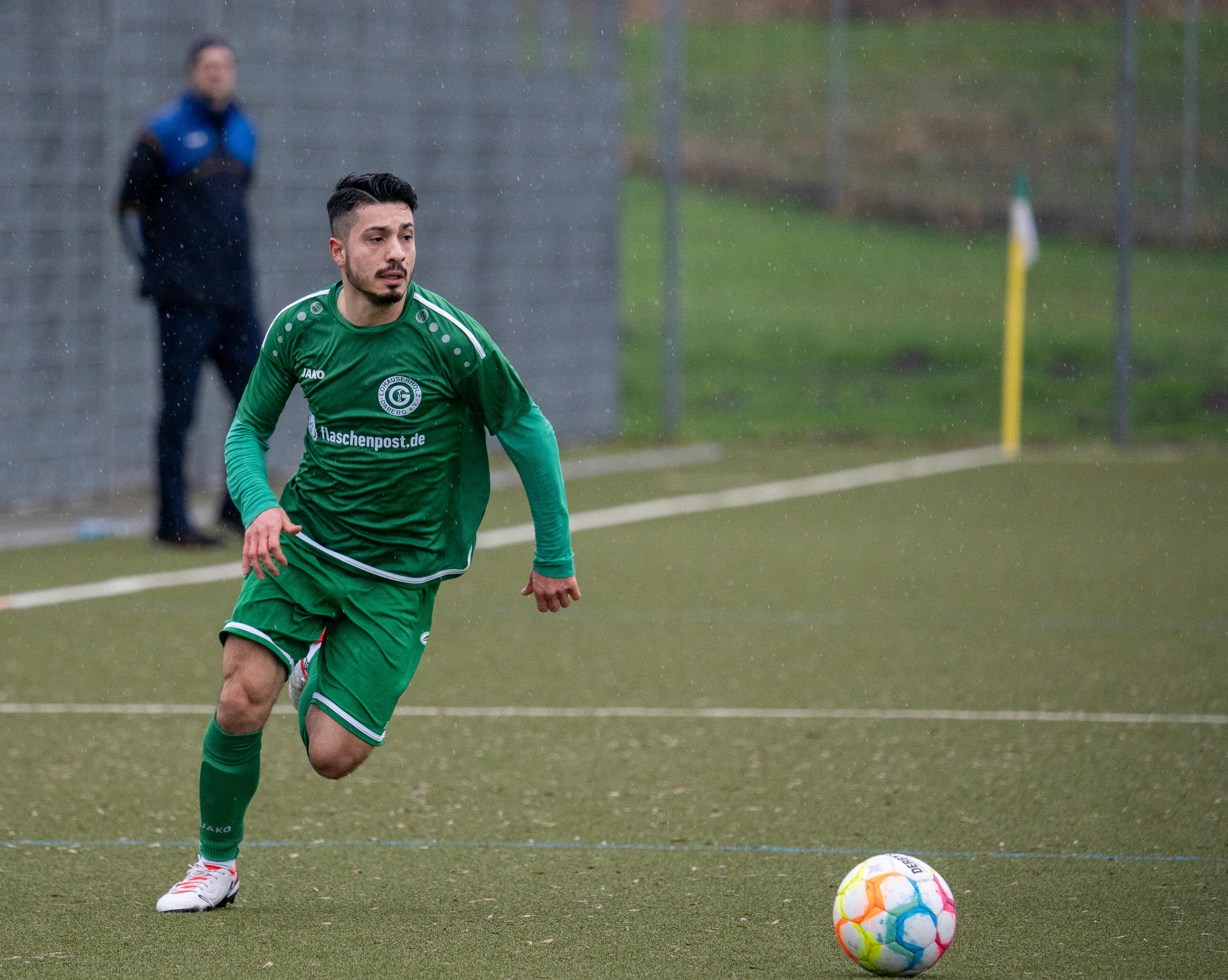 Soccer Player Kicking White Gray Soccer Ball on Green Grass Field ...