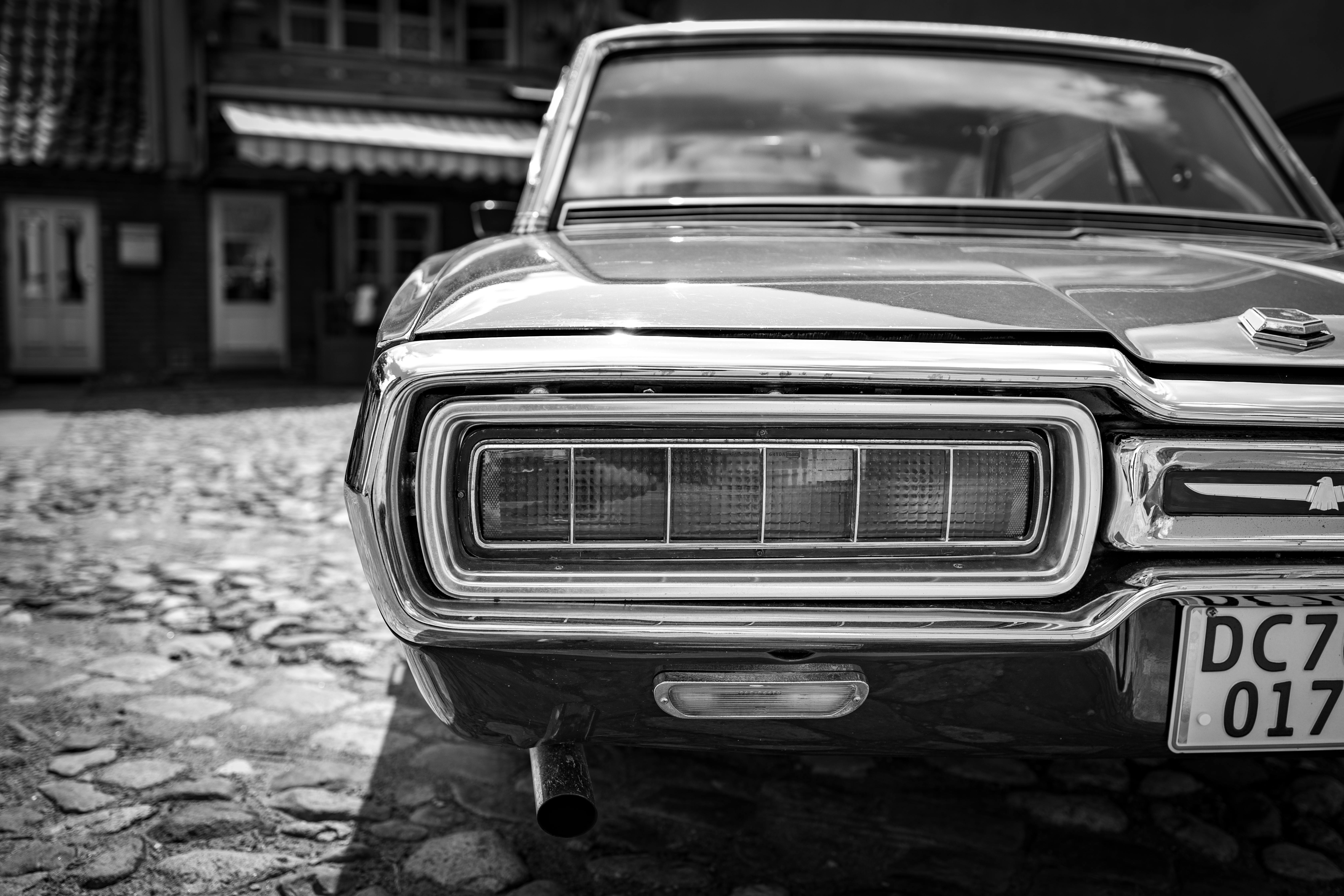 Black and white photo of a classic car · Free Stock Photo