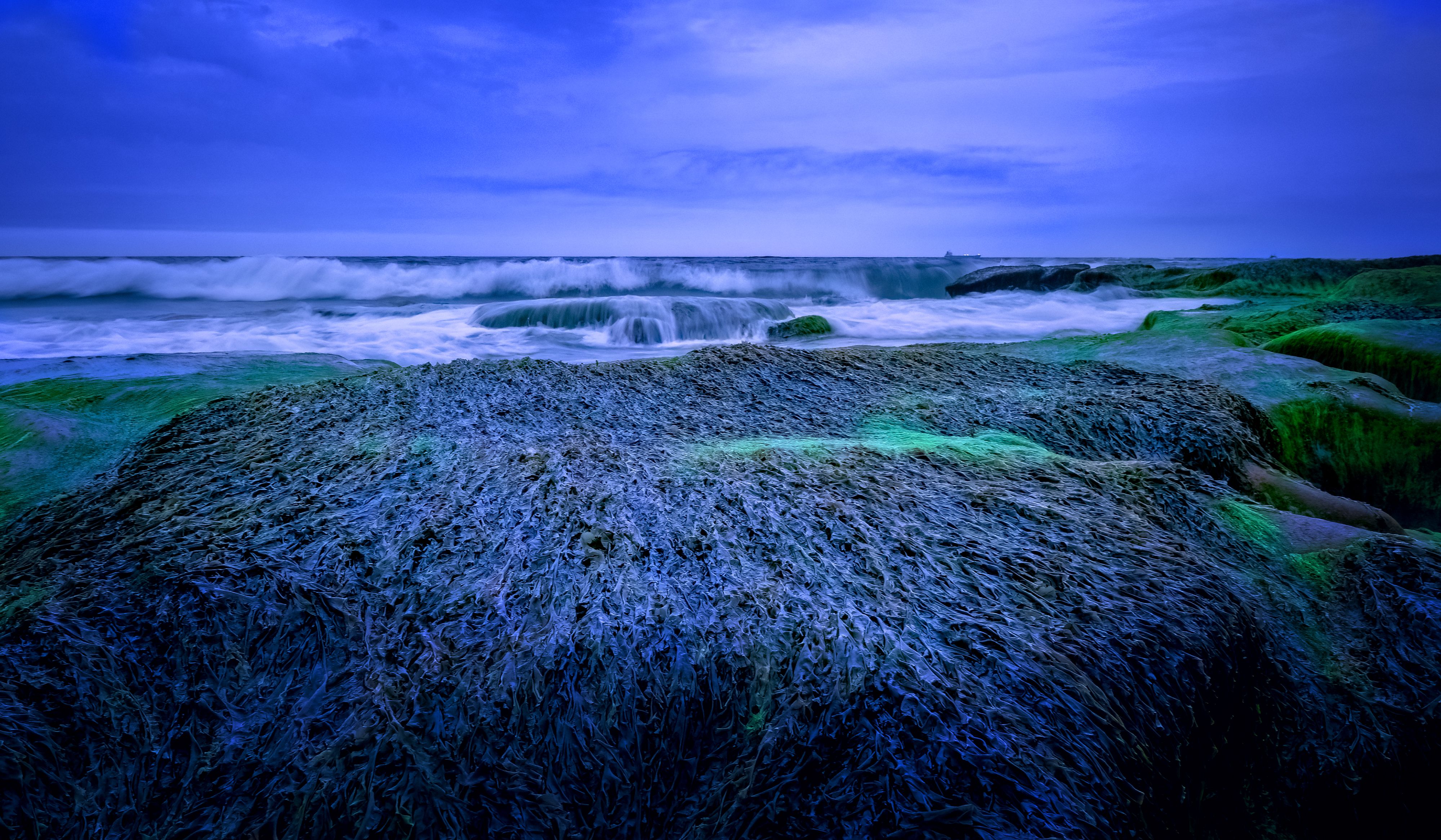 A blue sky and green algae on rocks · Free Stock Photo