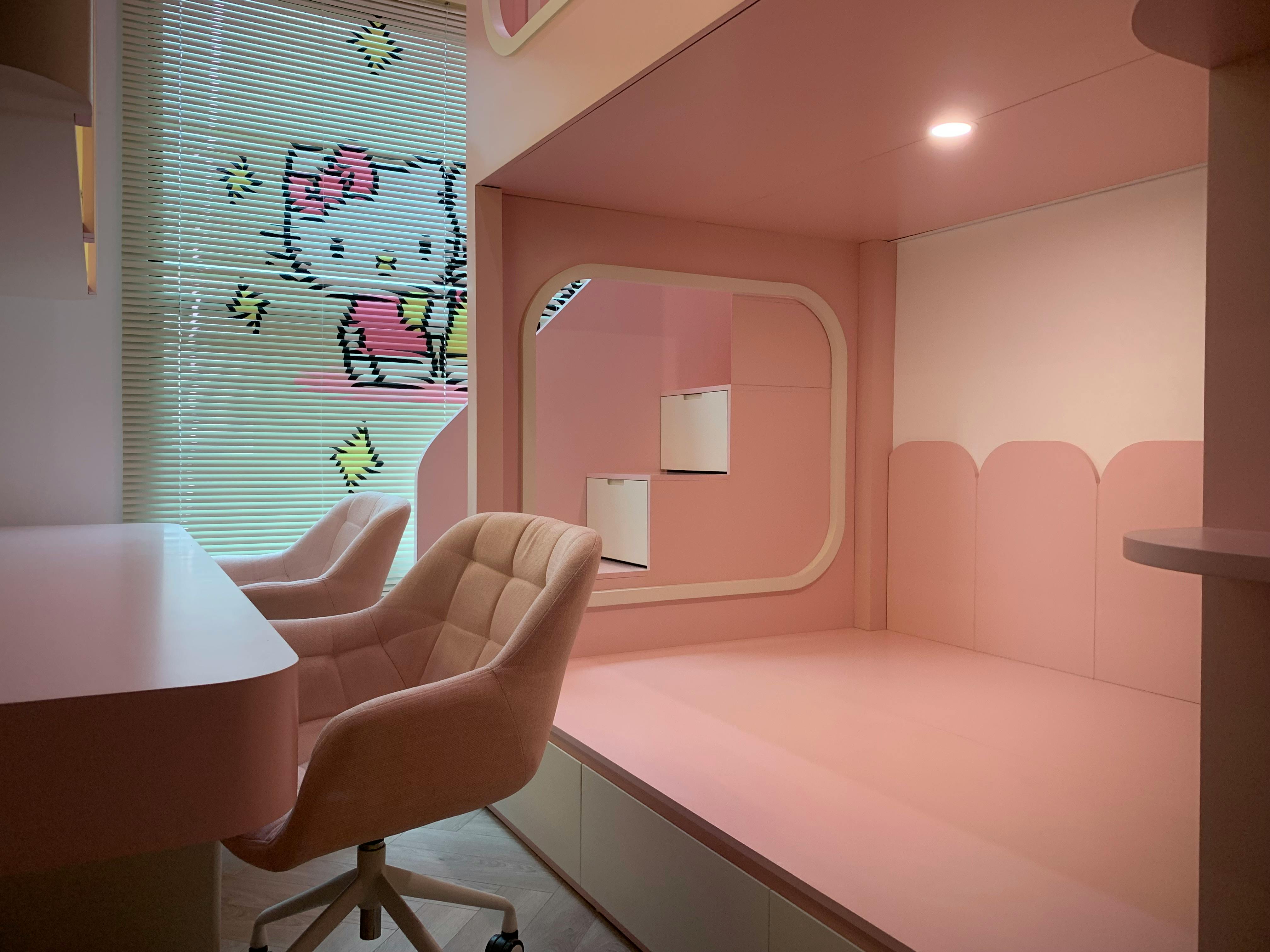 Hello kitty room with pink walls and desk · Free Stock Photo