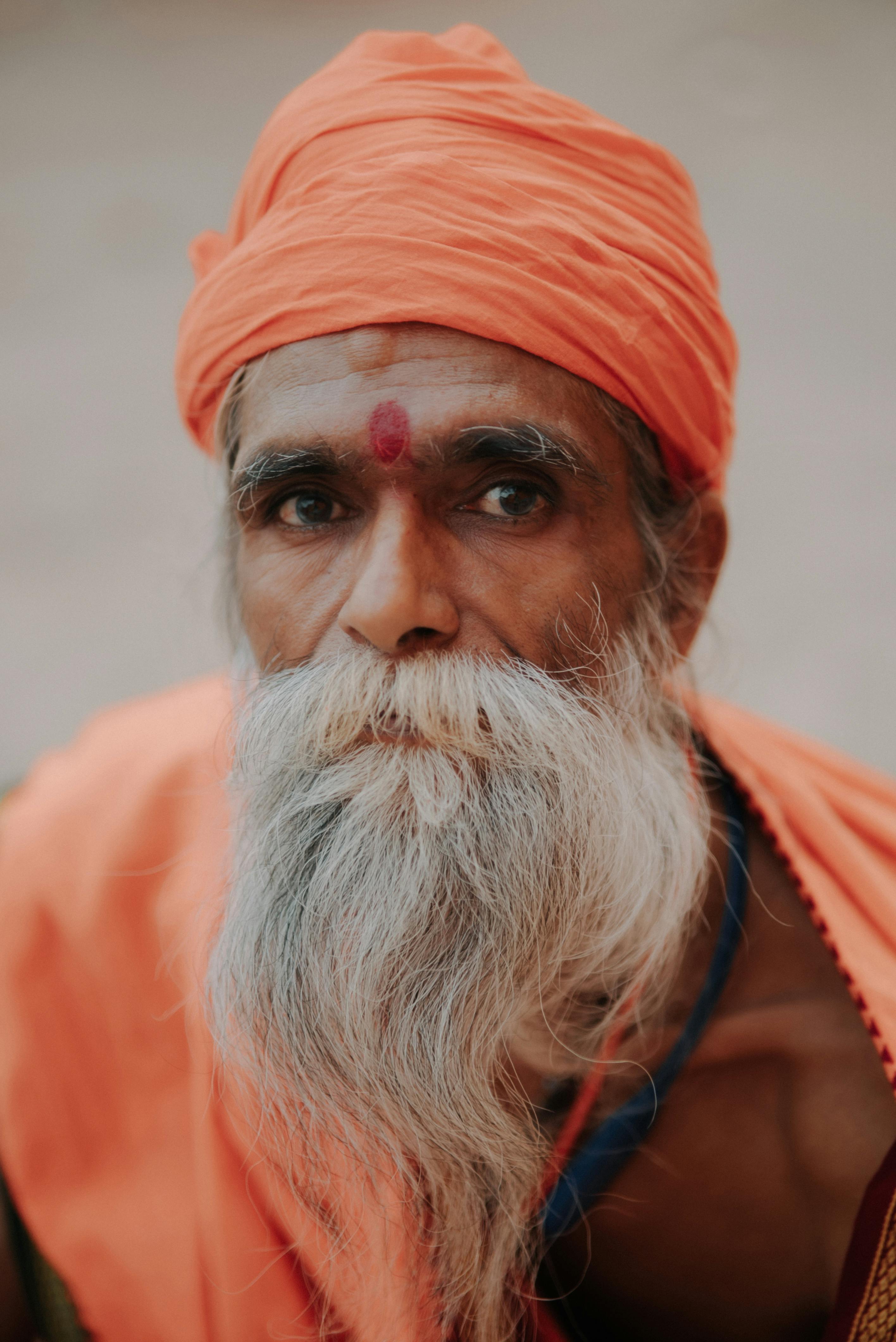 Senior Man with Turban Beard and Markings on Forehead · Free Stock Photo