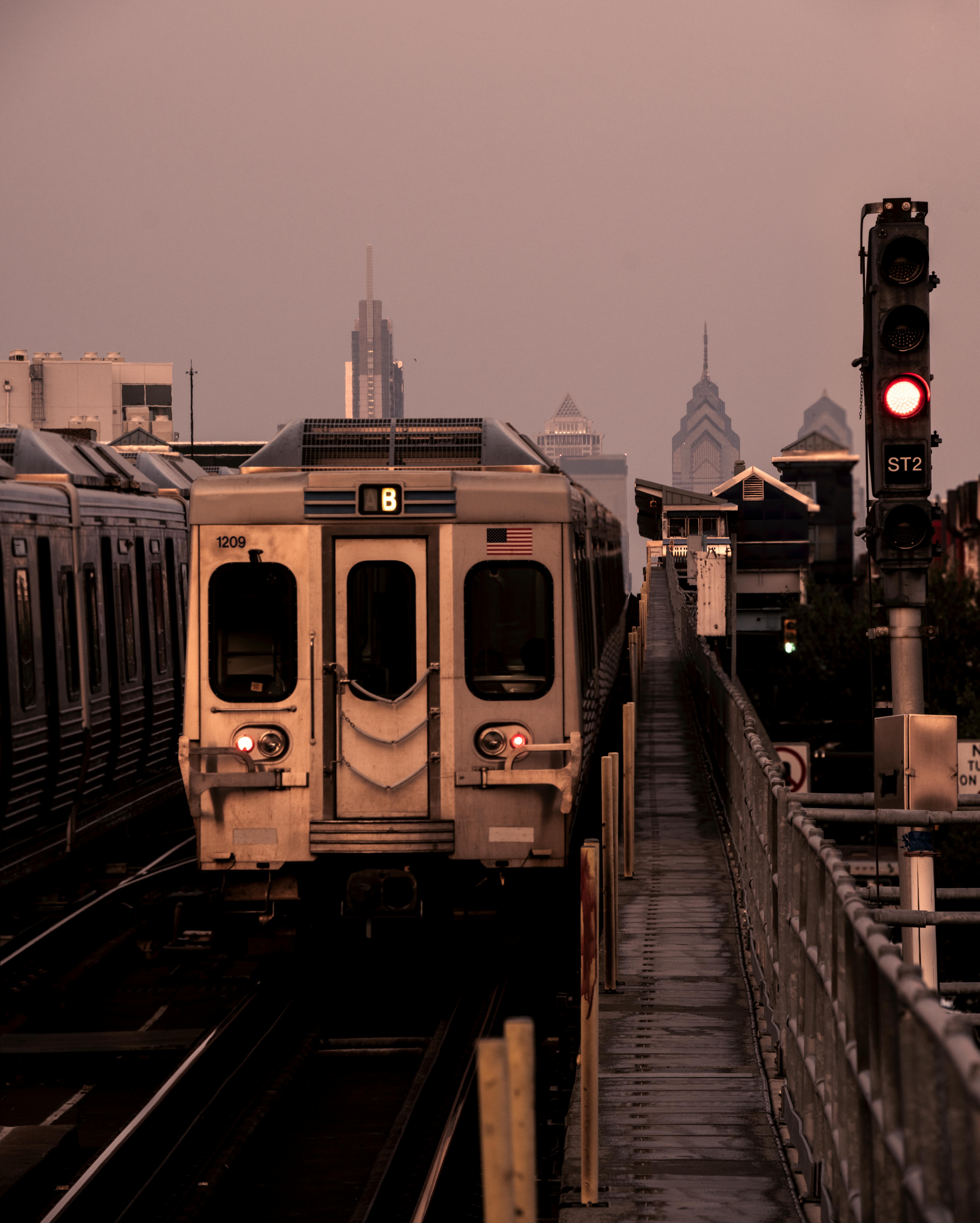 West Philly subway tracks with skyline · Free Stock Photo