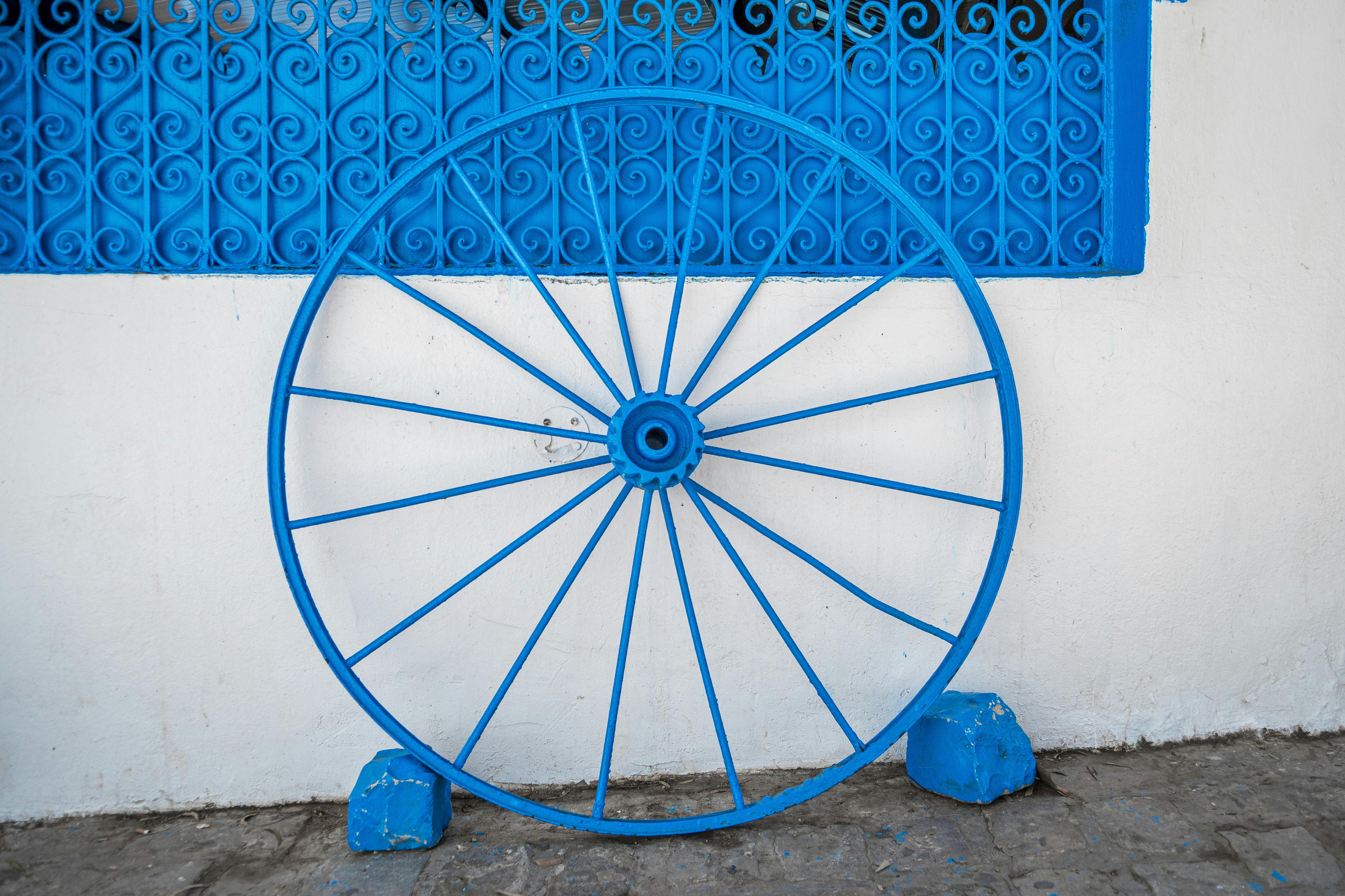 Blue metallic wheel in Sidi Bou Said · Free Stock Photo