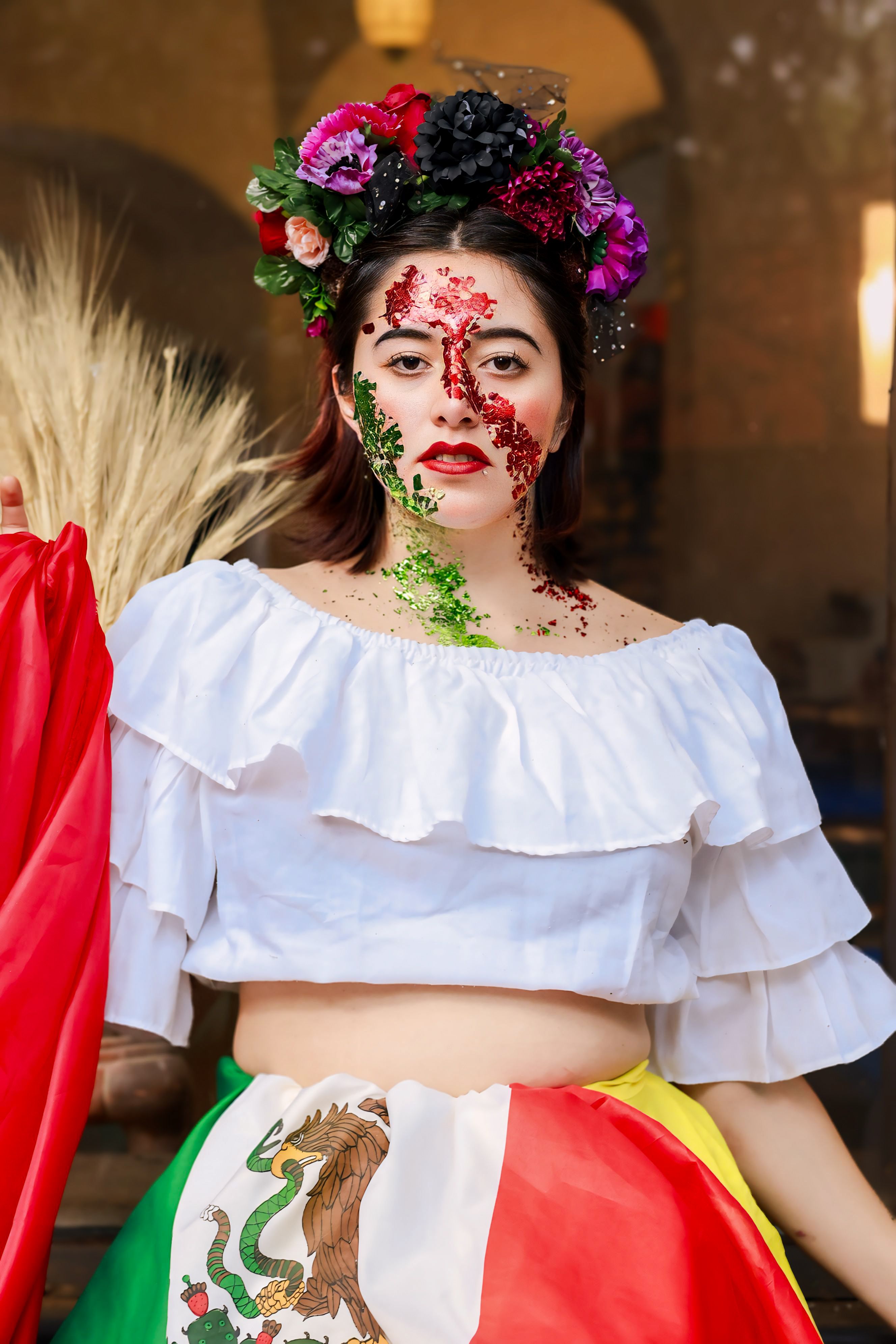 Woman with Face Paint and Flag of Mexico · Free Stock Photo