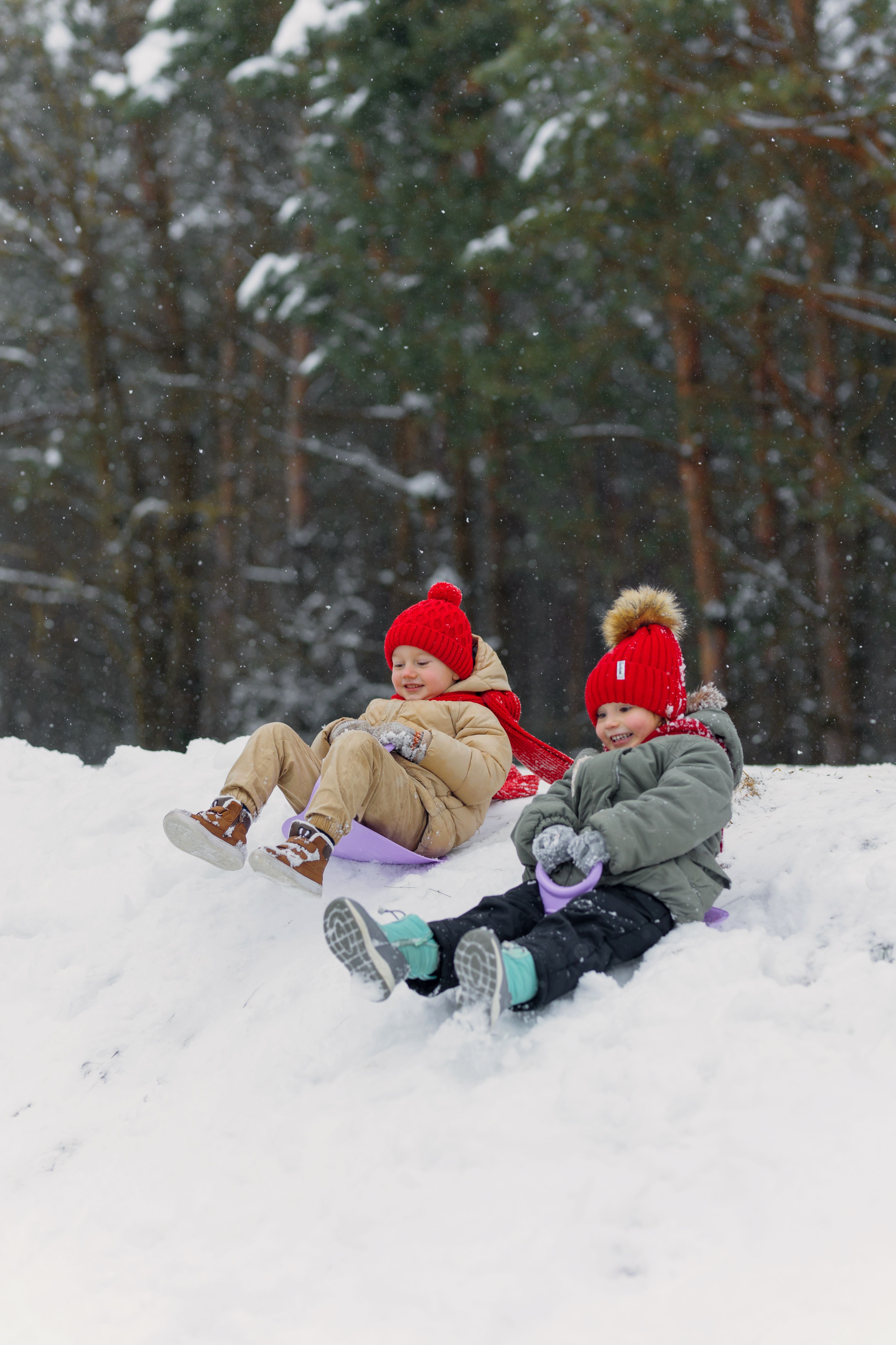 Small Children on Apple Sleds Sliding Down a Hillside · Free Stock Photo