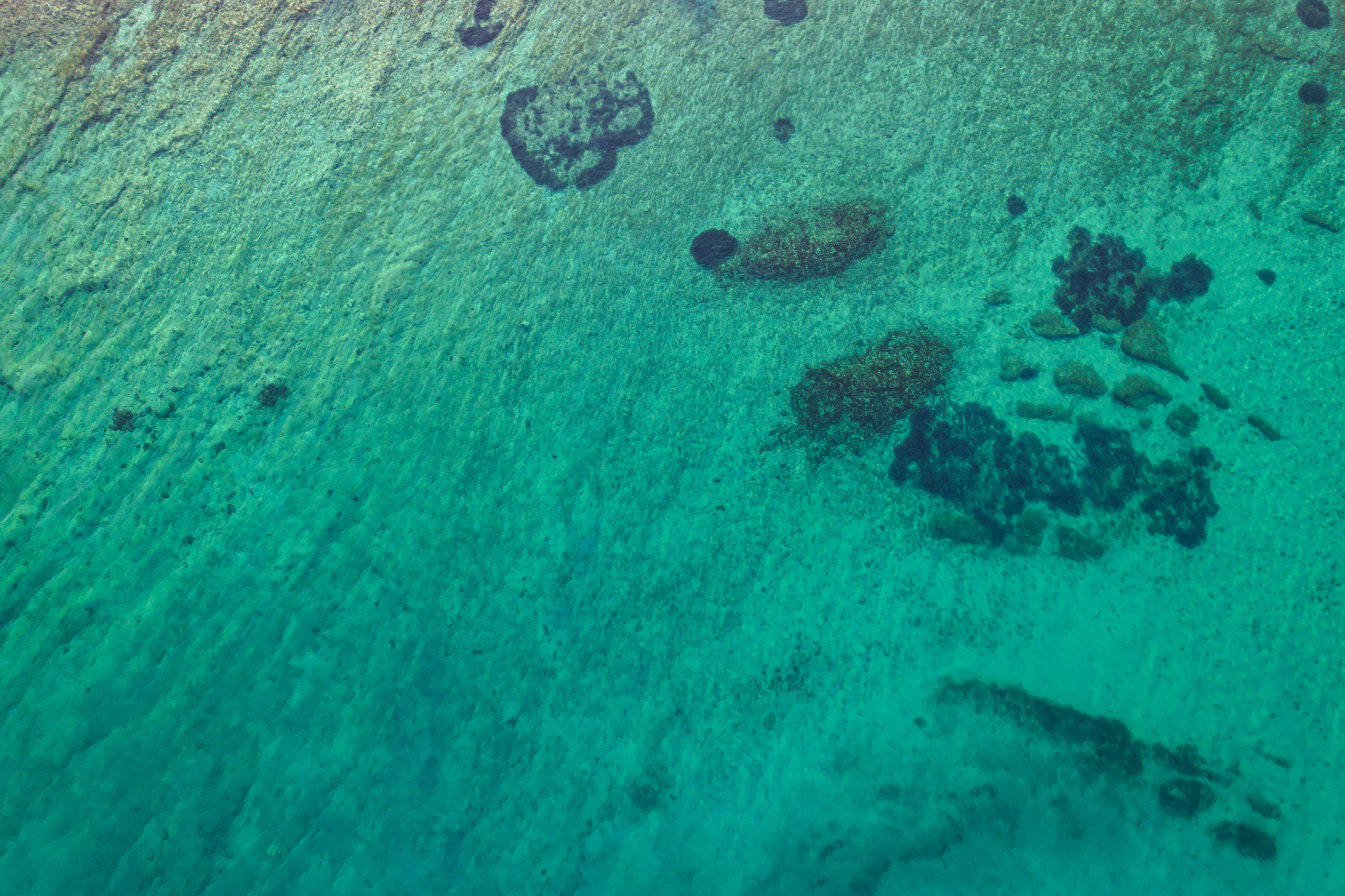An aerial view of the ocean with green water · Free Stock Photo