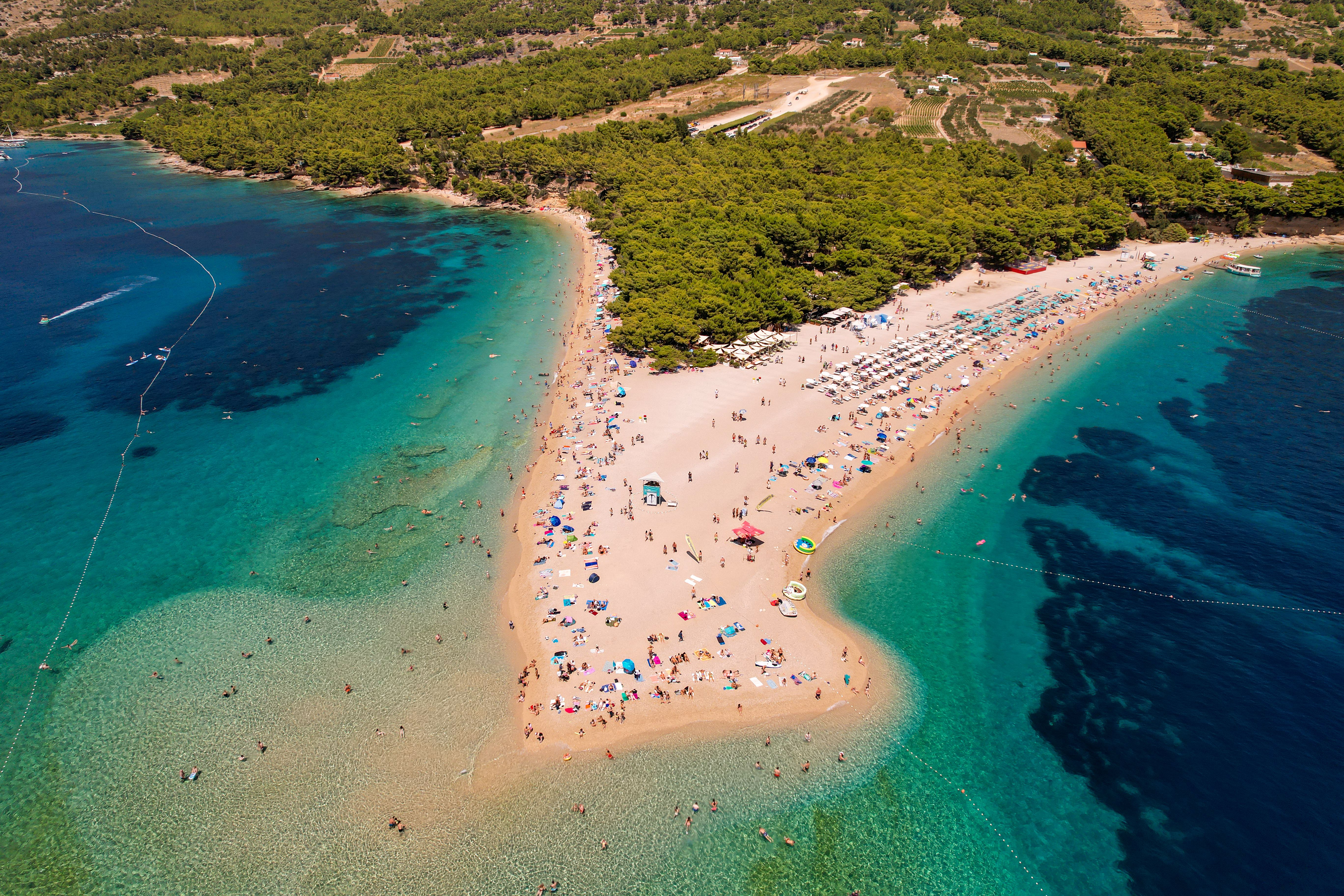 Stunning aerial view of Zlatni Rat Beach on Brac Island in Croatia ...