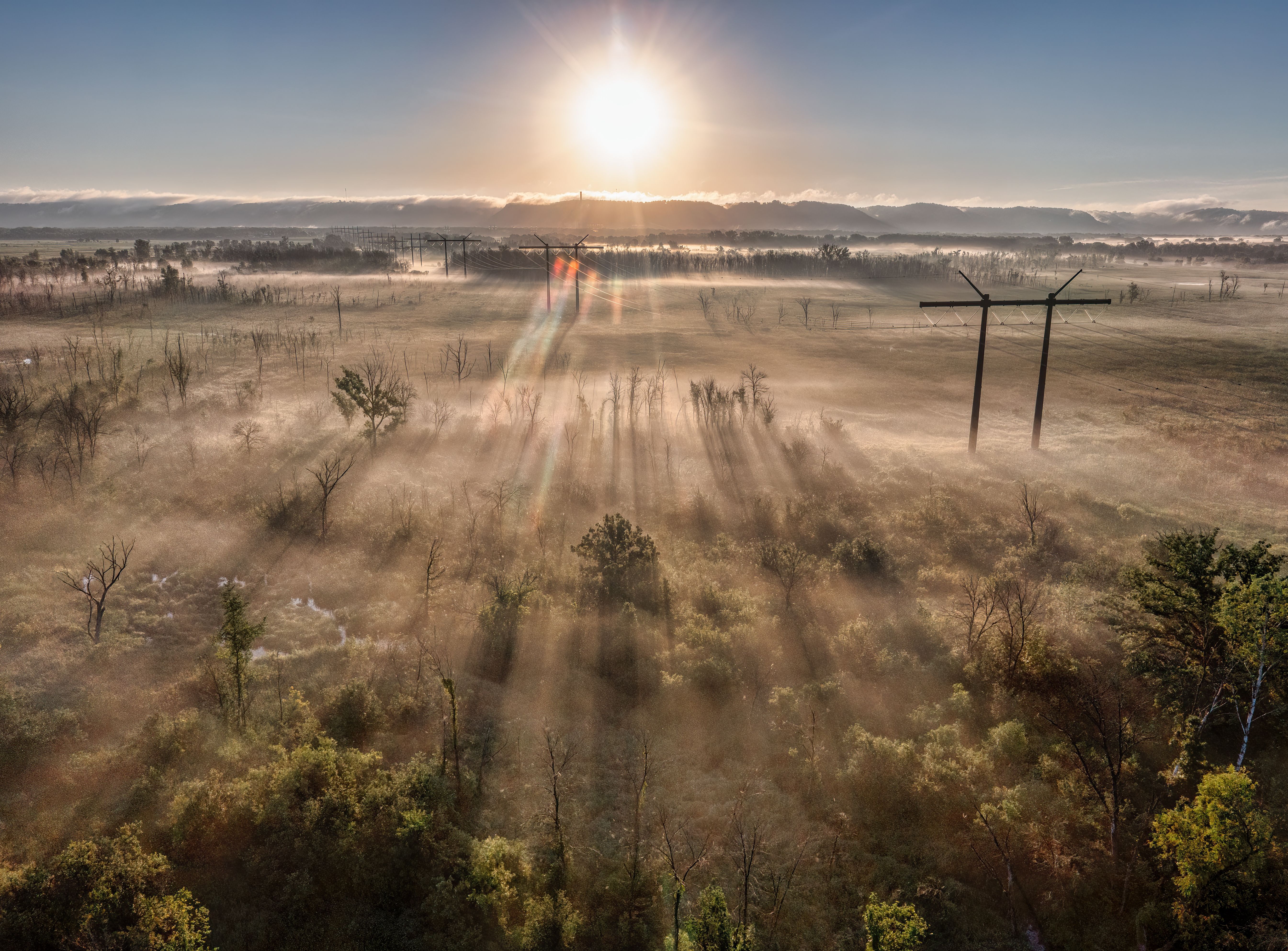Sunrise over the plains with fog and trees · Free Stock Photo