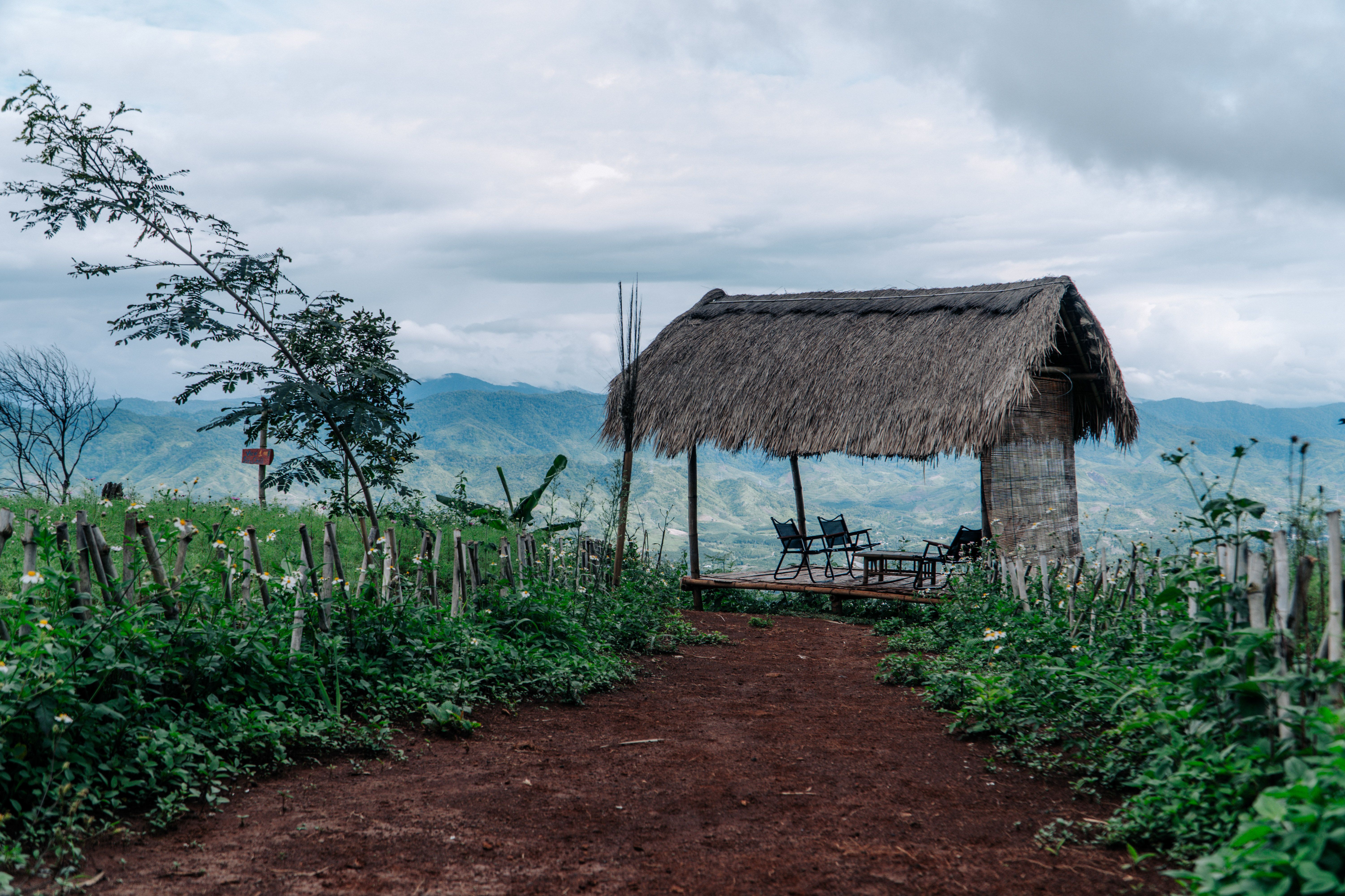 Gazebo with Thatched Roof on Hilltop · Free Stock Photo