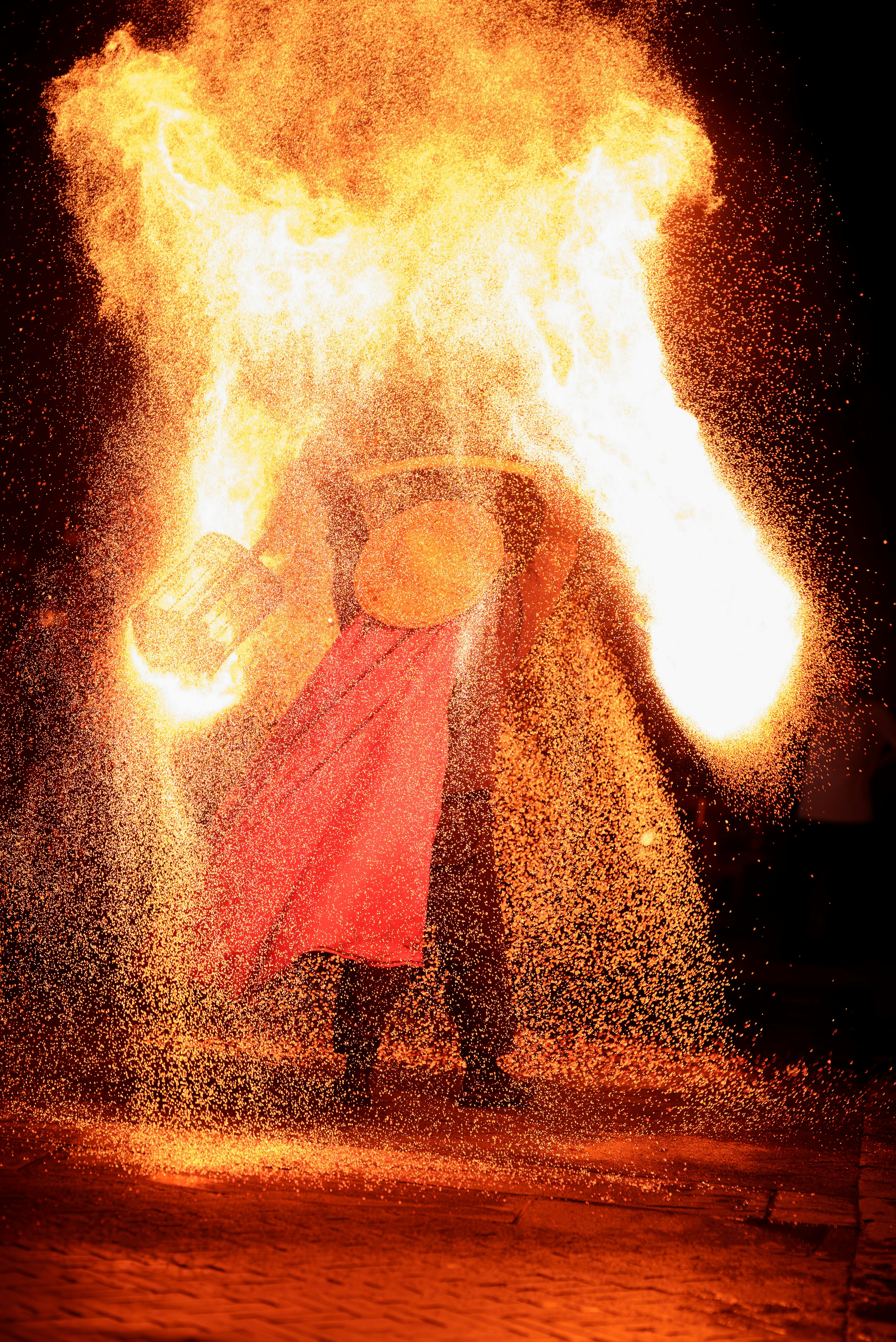Dynamic Fire Performance at Night Event · Free Stock Photo