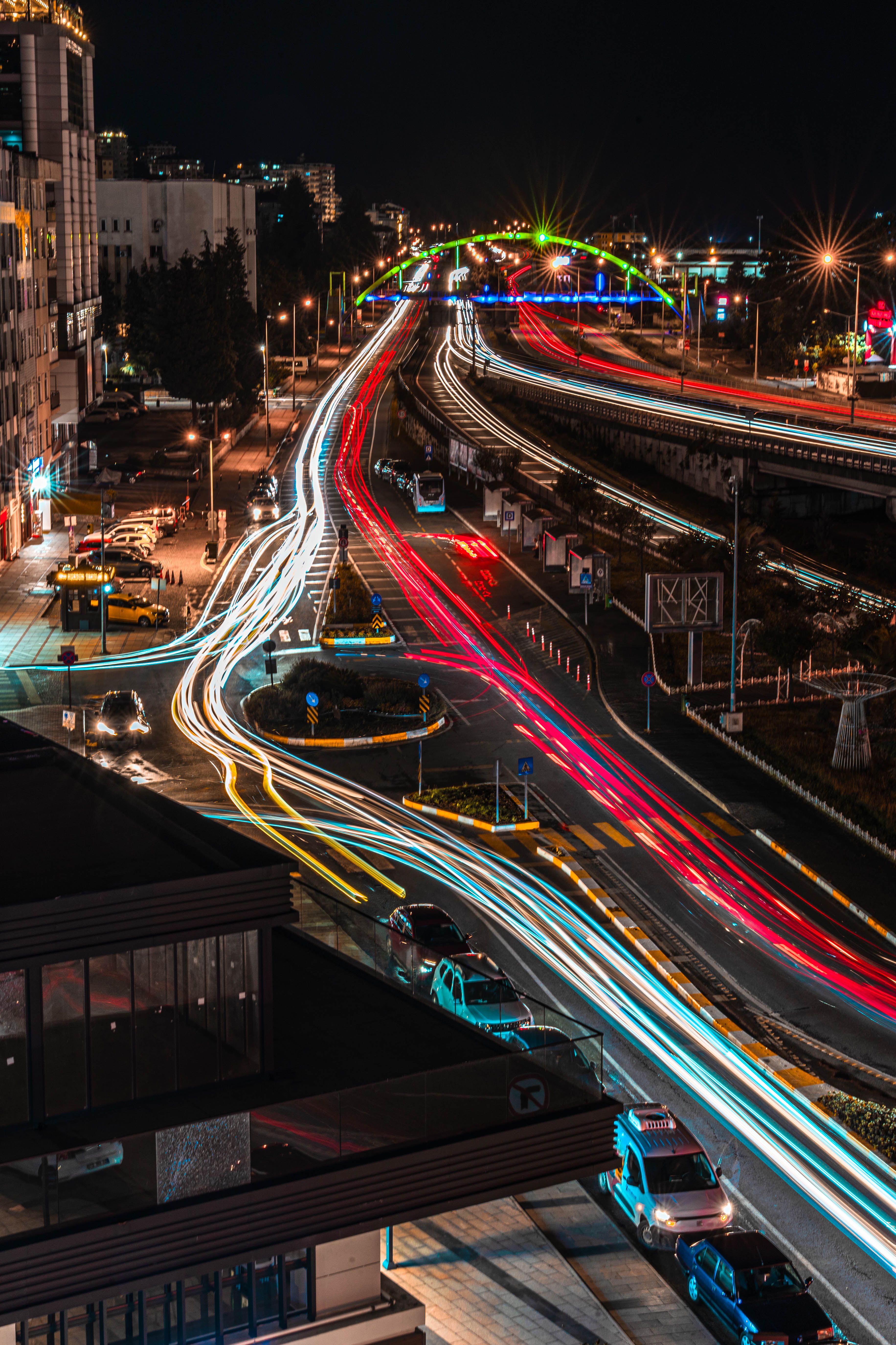 Aerial View of City Street during Nighttime · Free Stock Photo