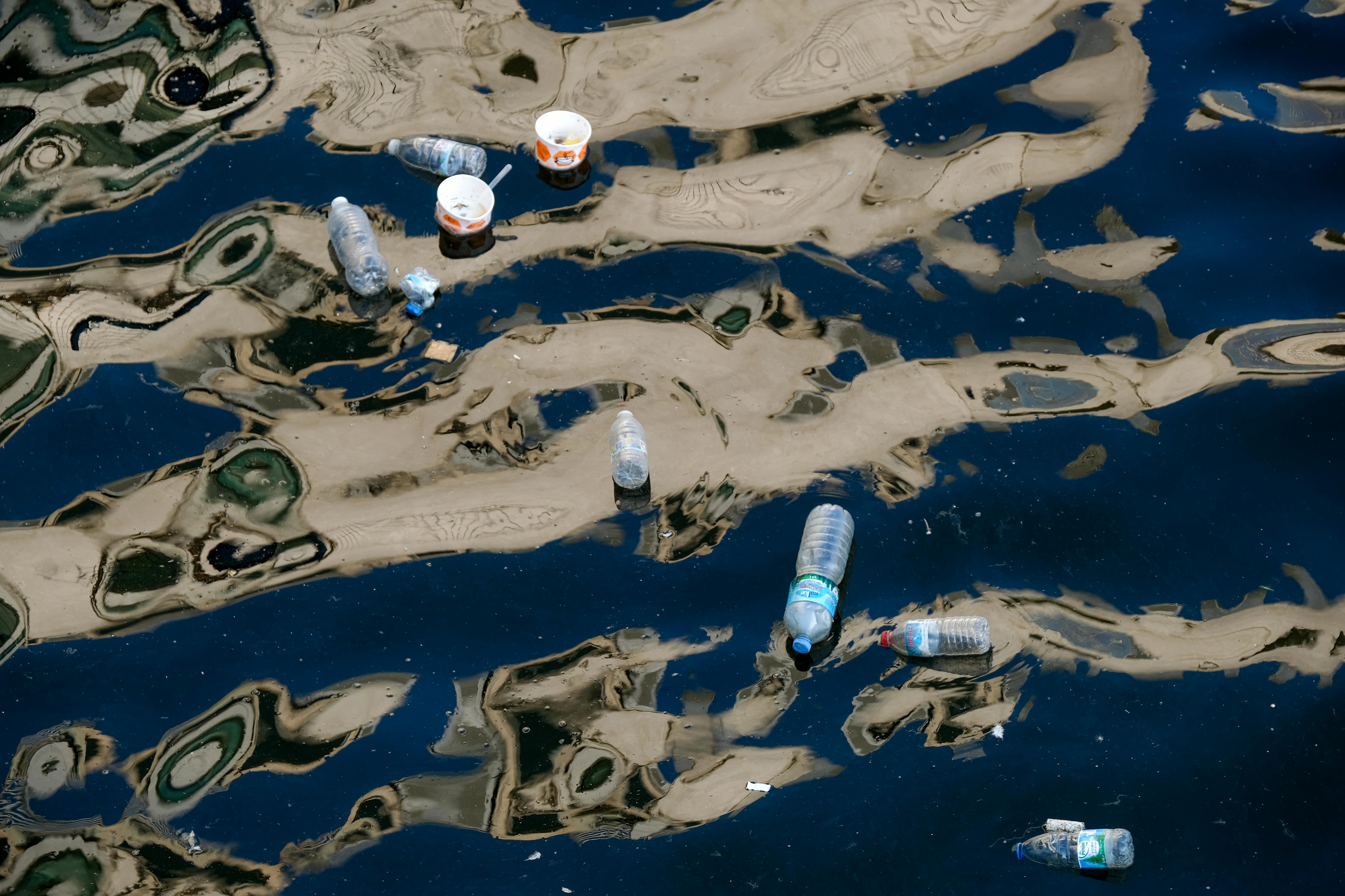 Plastic Waste and Pollution Floating on Contaminated Water Surface ...