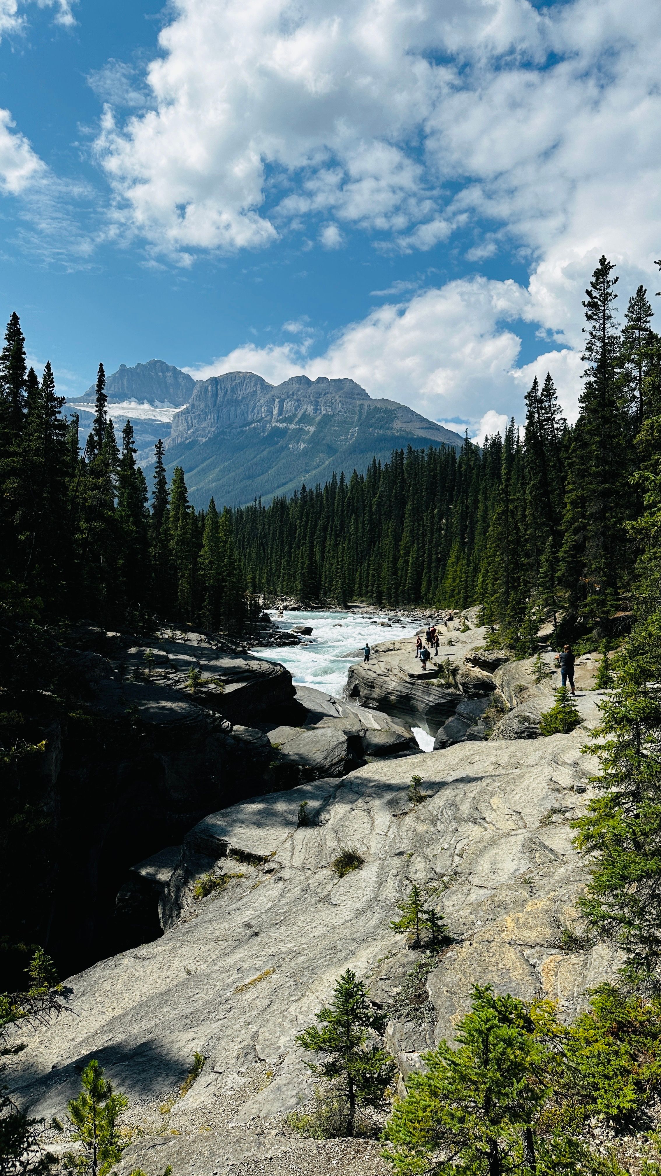 A river flowing through a rocky landscape with trees · Free Stock Photo