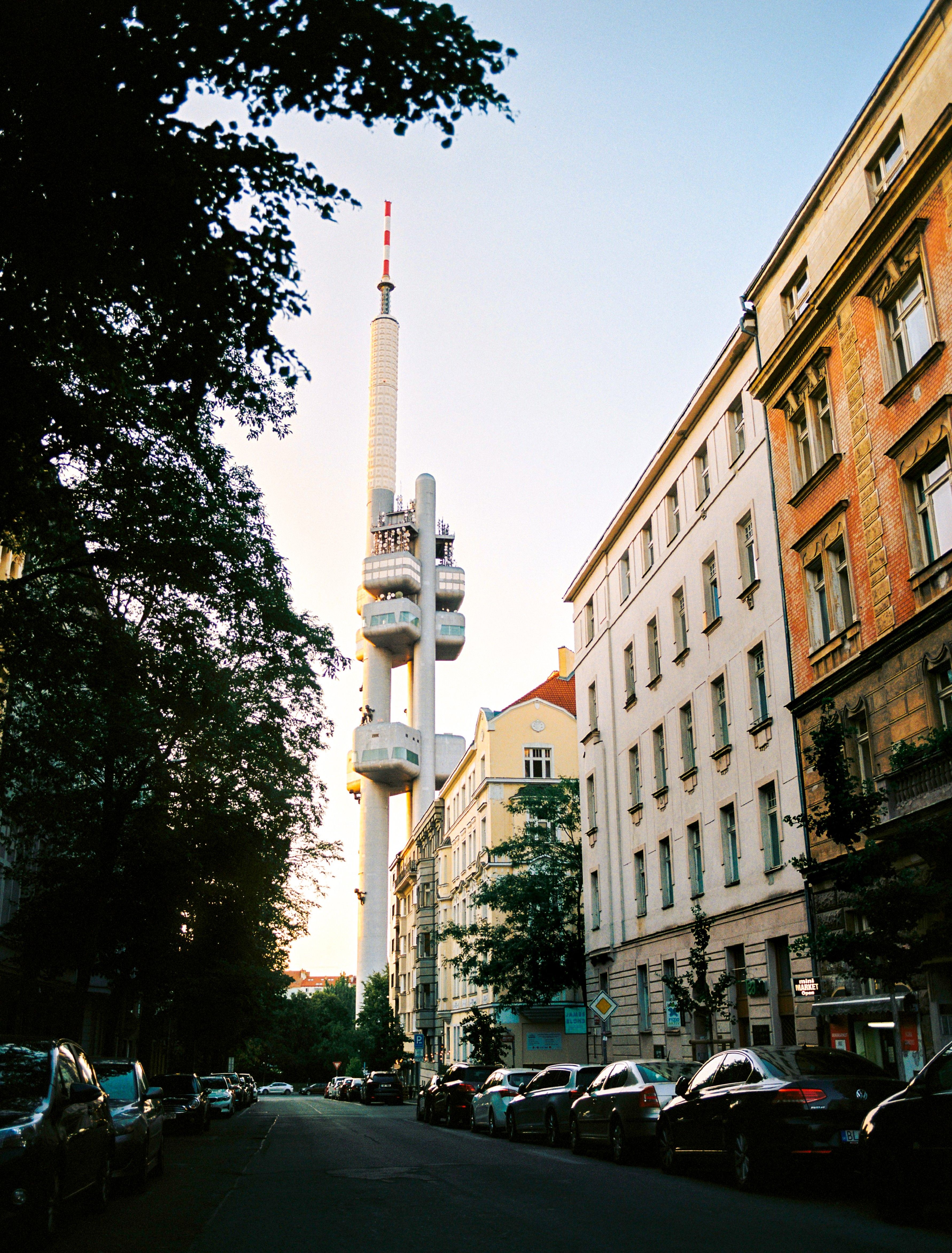 Zizkov Television Tower from Prague Street · Free Stock Photo
